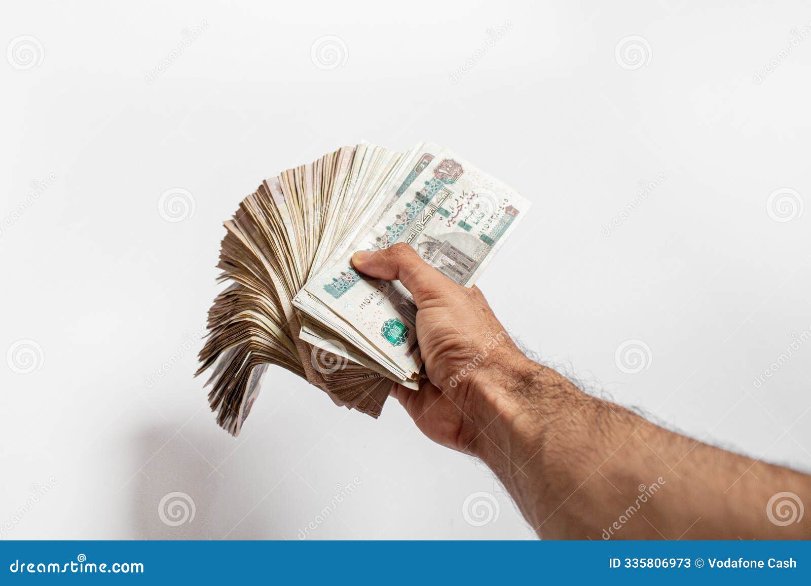 Hand Holding a Large Bundle of Egyptian Currency 100 Pound Notes White ...