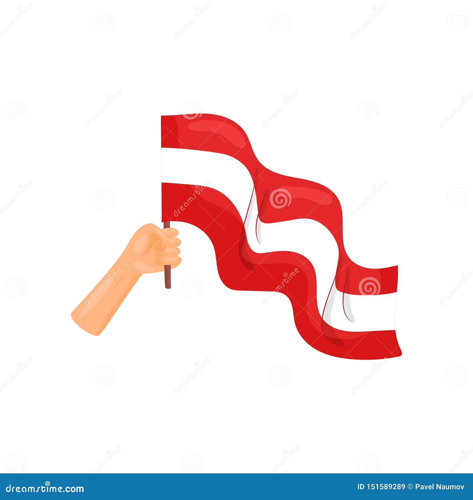 Large Red and White Flag in Hand. Vector Illustration on White ...