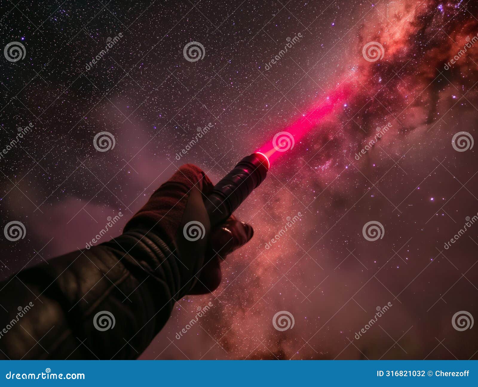Hand Holding Laser Pointer Against Night Sky Stock Photo - Image of ...