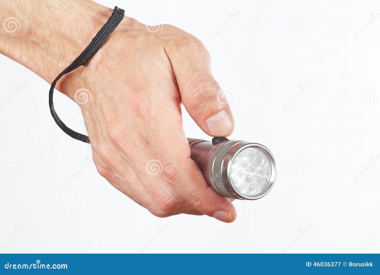 Hand Holding a Led Torchlight on White Background Stock Image - Image ...