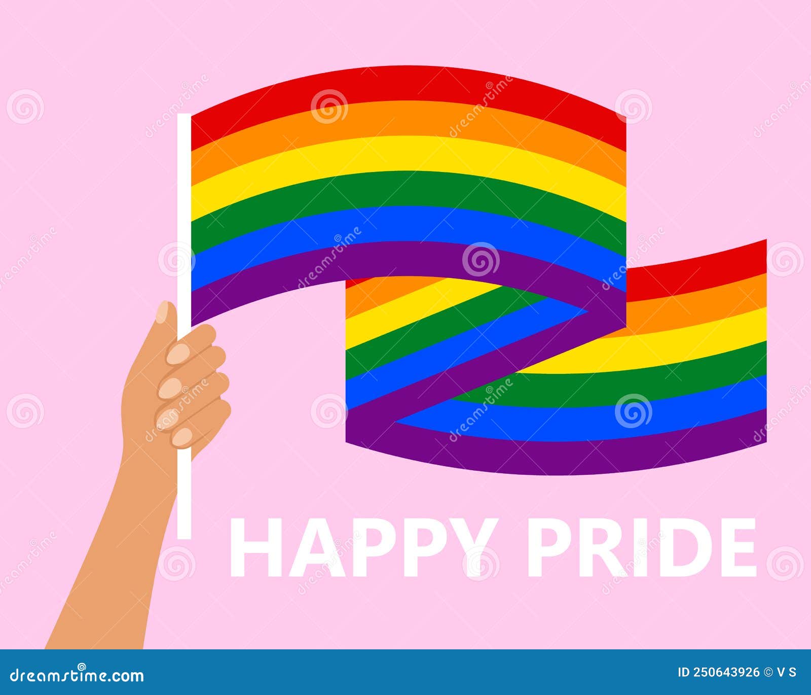 Hand Holding Lgbt Rainbow Flag And Text Happy Pride Month On Pink