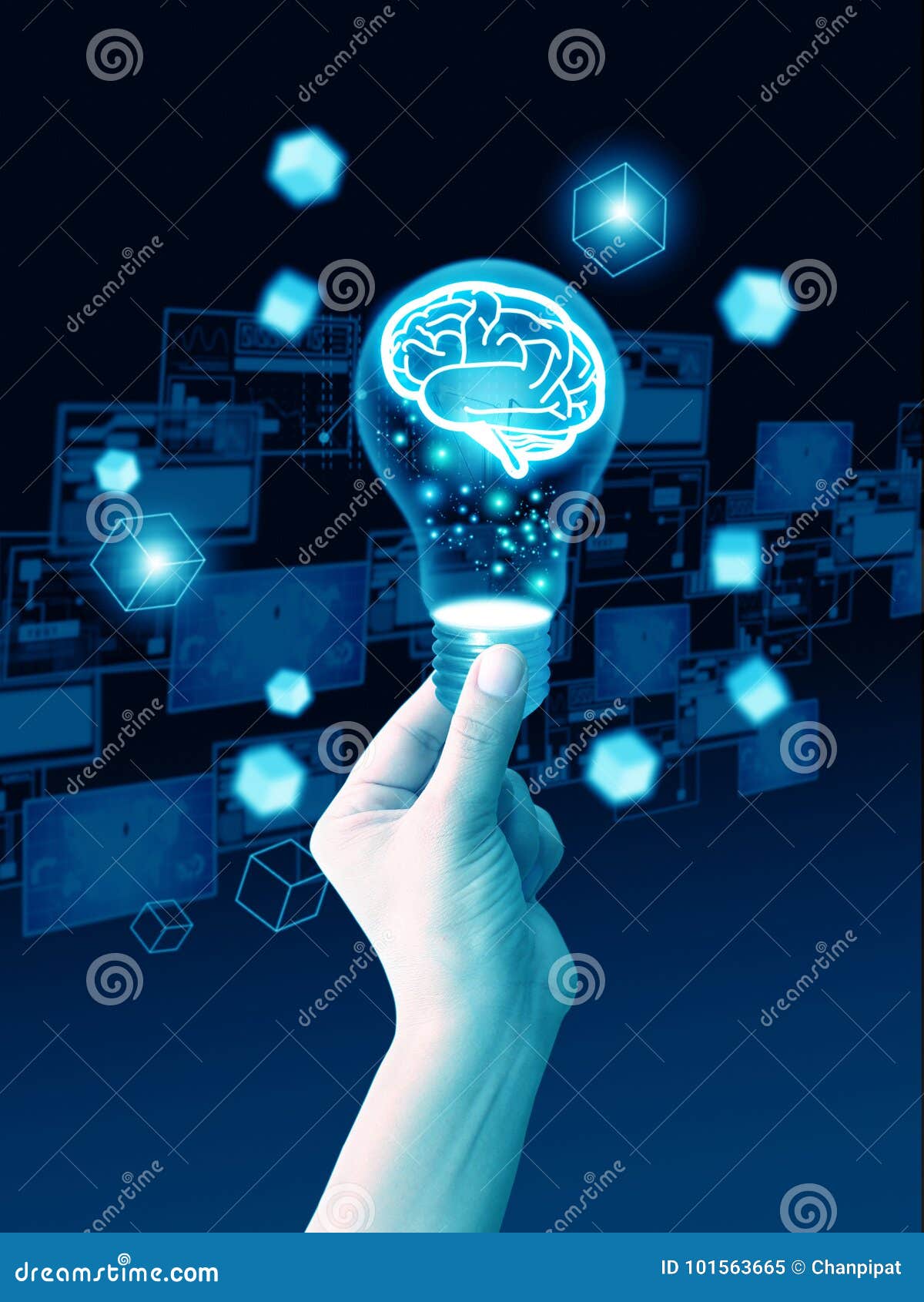 Hand Holding Light Bulb Brain Stock Image - Image of glow, concept ...