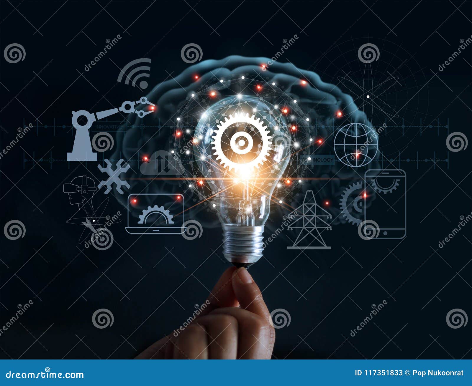 Hand Holding Light Bulb with Cog Inside and Icon Network Stock Image ... Hand Holding Light Bulb with Cog Inside and Icon Network Stock Image ...