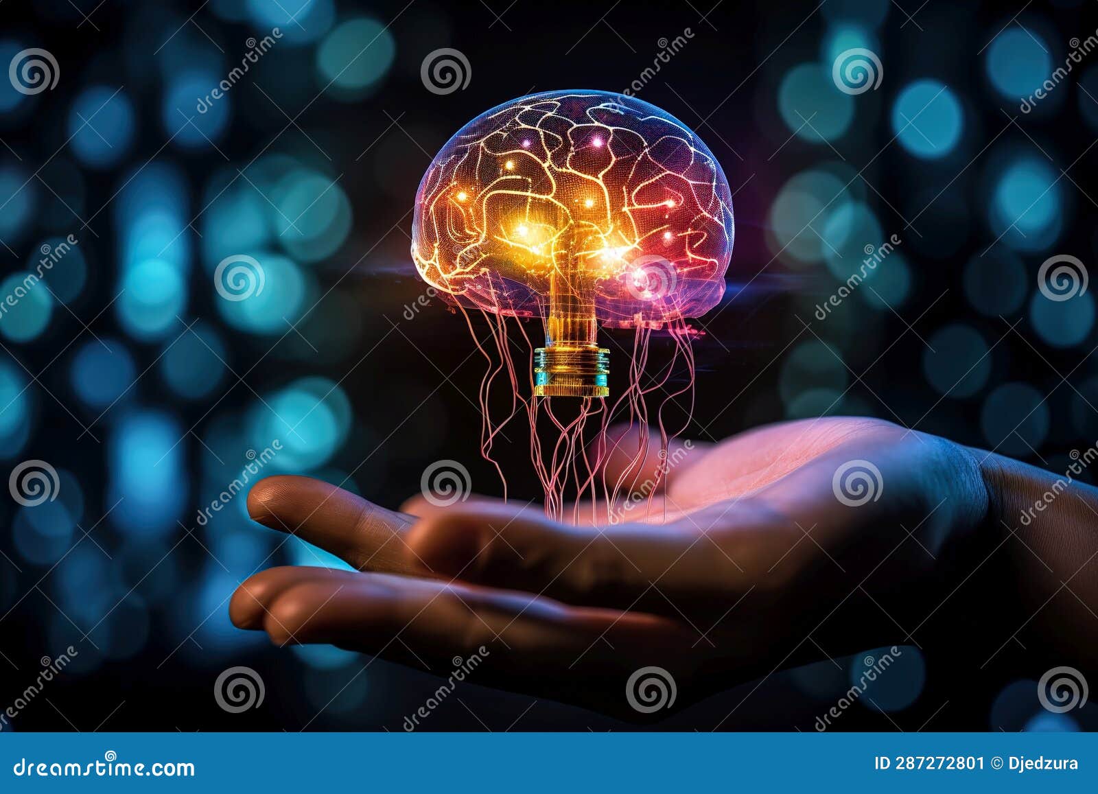 Hand Holding a Light Bulb in the Shape of a Brain Stock Illustration ...