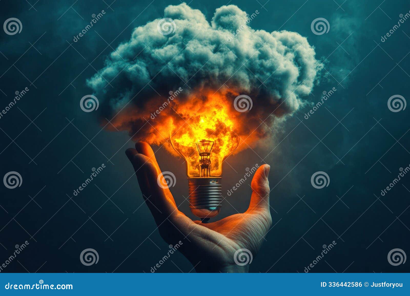 Hand Holding a Lightbulb Exploding into Smoke and Fire Stock ...