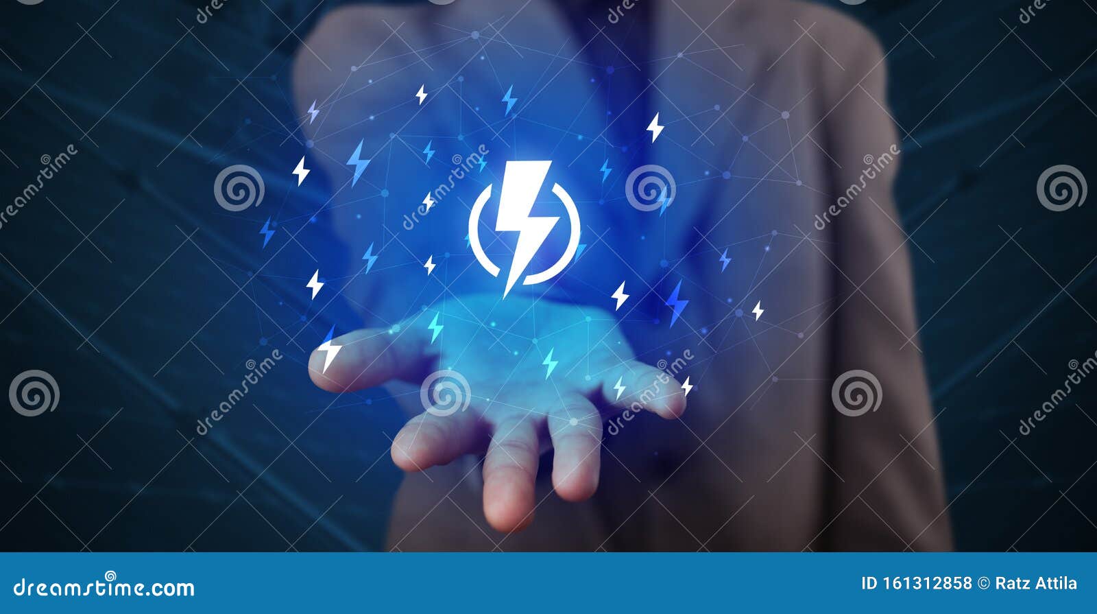 Hand Holding Lightning Bolt Stock Photo - Image of creativity, flash ...