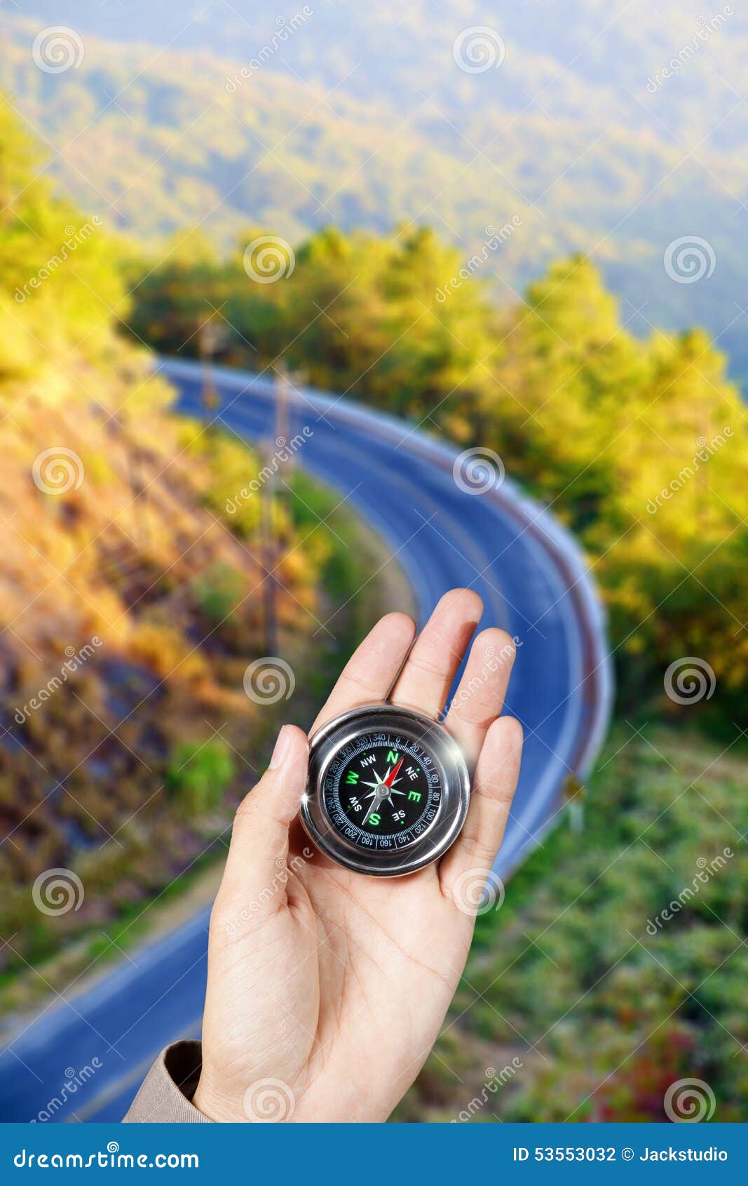 Hand Holding a Magnetic Compass Over a Landscape View Stock Photo ...