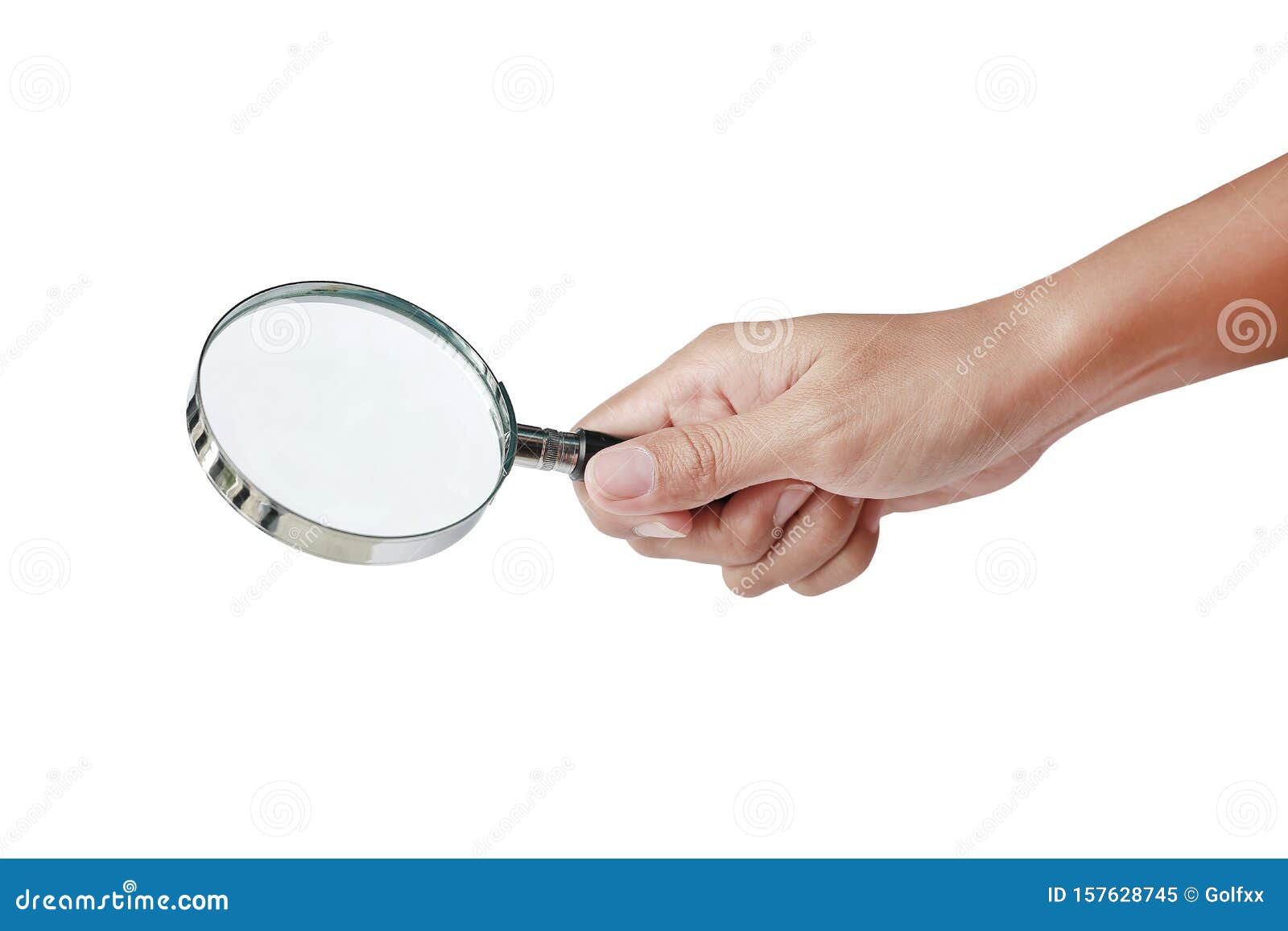 Hand Holding Magnifying Glass Isolated on White Stock Image - Image of ...