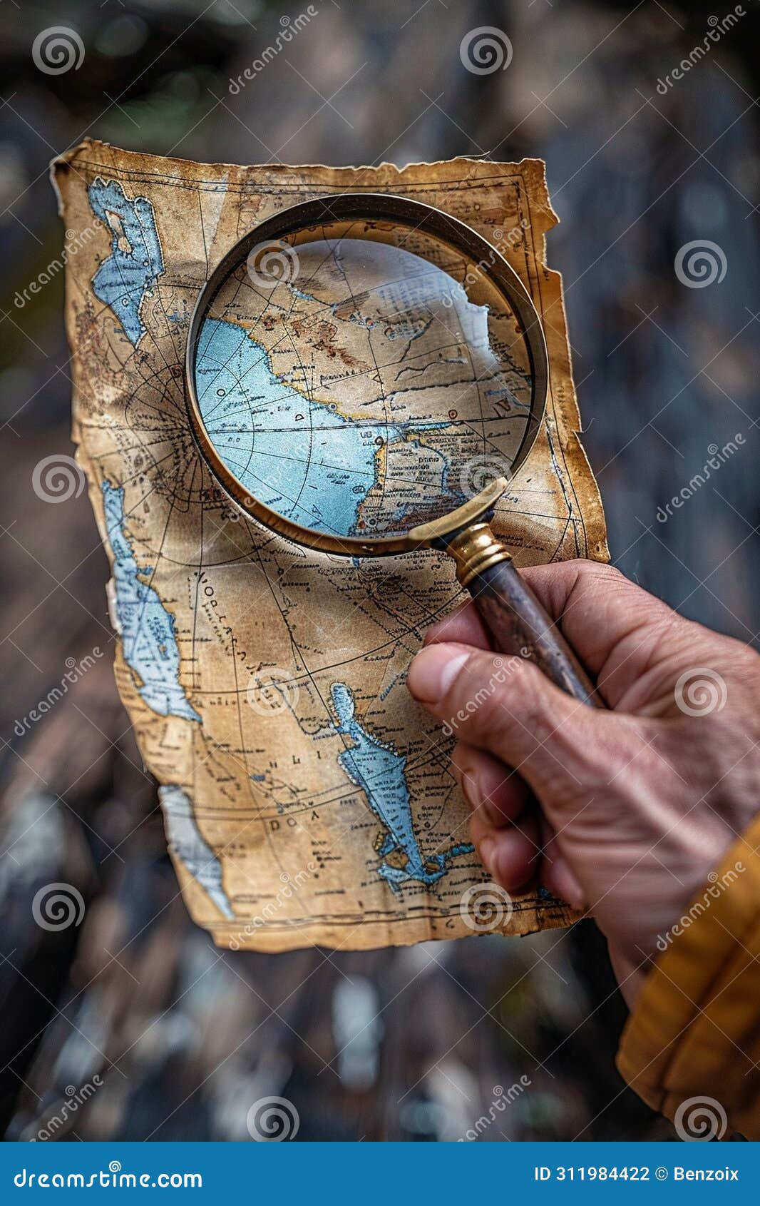 Hand Holding a Magnifying Glass Over a Map Stock Illustration ...