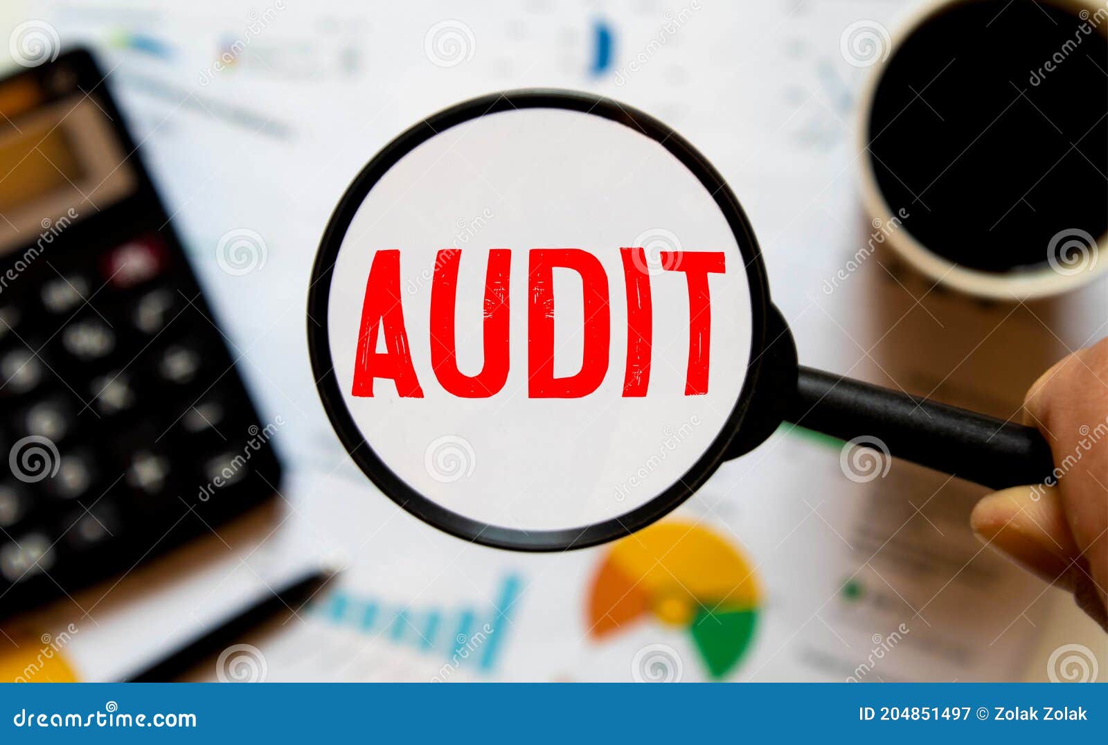 Hand Holding Magnifying Glass with Words Audit Stock Image - Image of ...