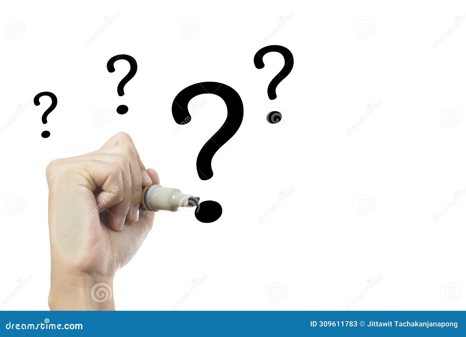 A Hand Holding a Marker and Writing Question Marks on a White ...