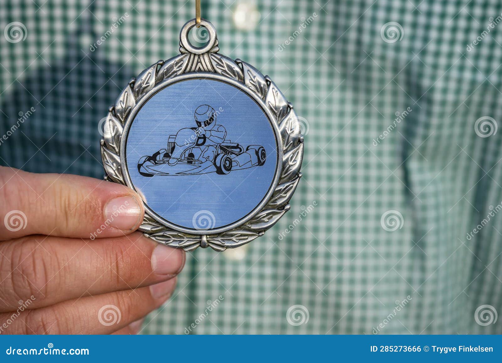 Hand Holding a Medal for Go-kart Racing Competition.. Stock Photo ...