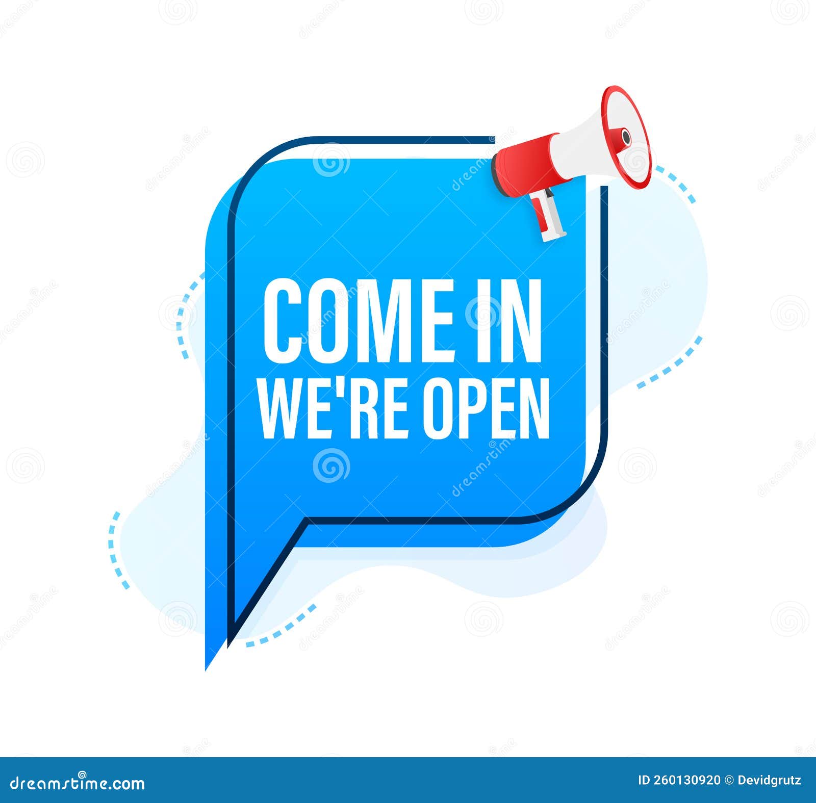 Hand Holding Megaphone with Come in we are Open. Megaphone Banner. Web ...