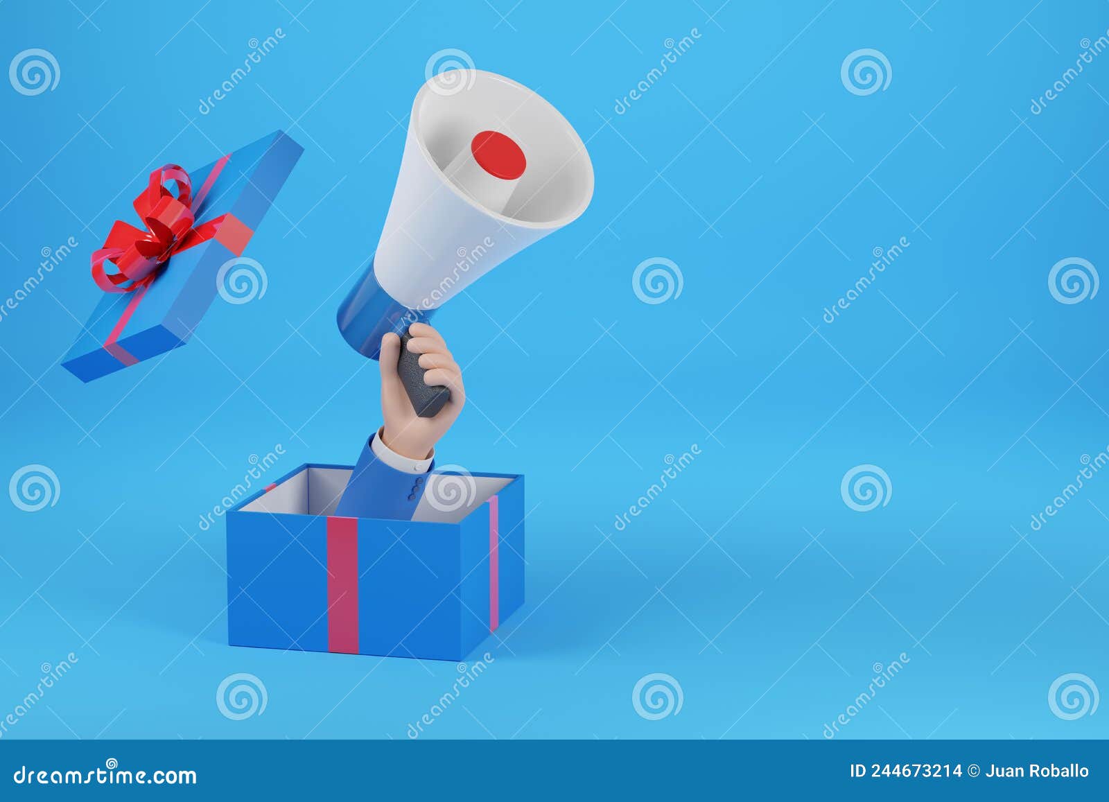 Hand Holding a Megaphone Comes Out of a Gift Box. 3d Illustration Stock ...