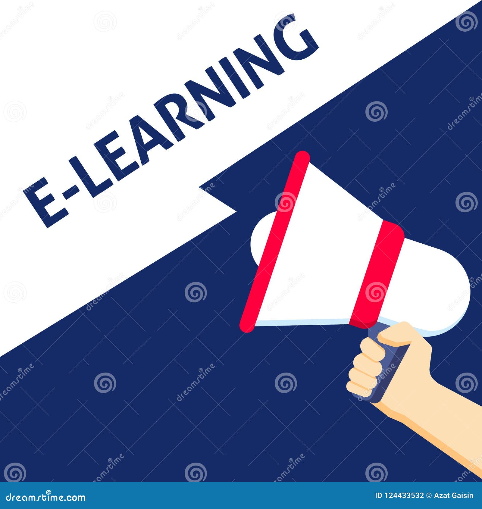 Hand Holding Megaphone with E-LEARNING Announcement Stock Vector ...