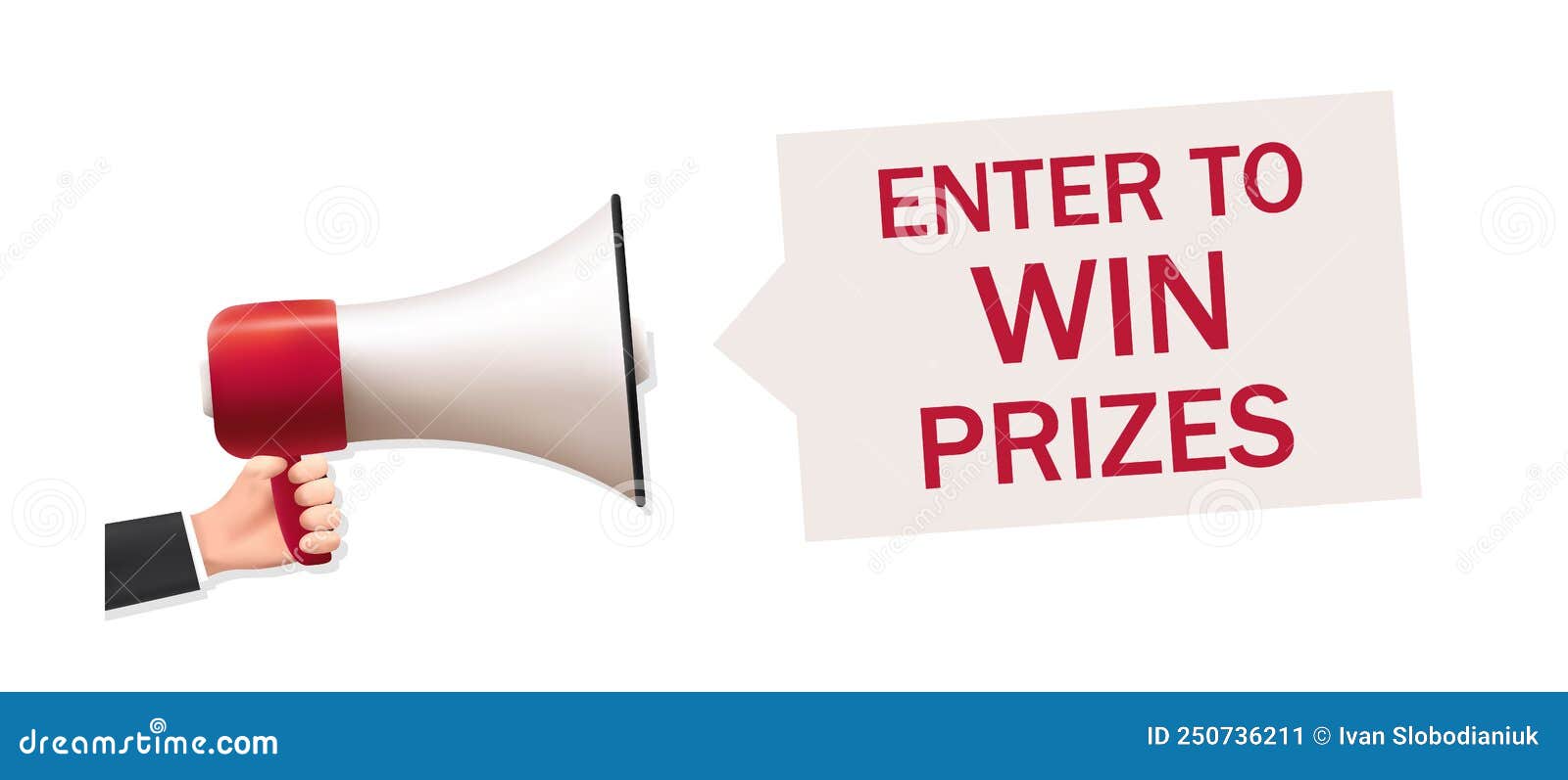 Hand is Holding a Megaphone. Enter To Win Prizes Speech Bubble Stock ...