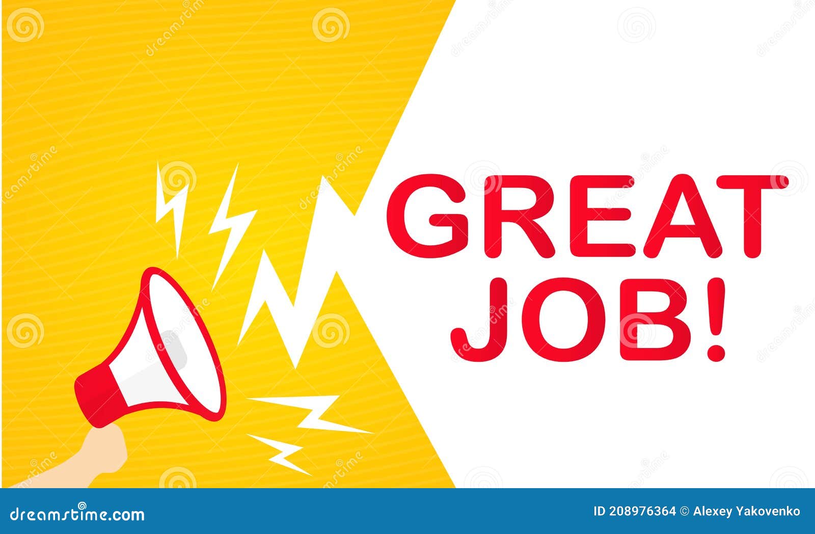 Hand Holding Megaphone with Great Job Text Banner. Loudspeaker. for ... Hand Holding Megaphone with Great Job Text Banner. Loudspeaker. for ...