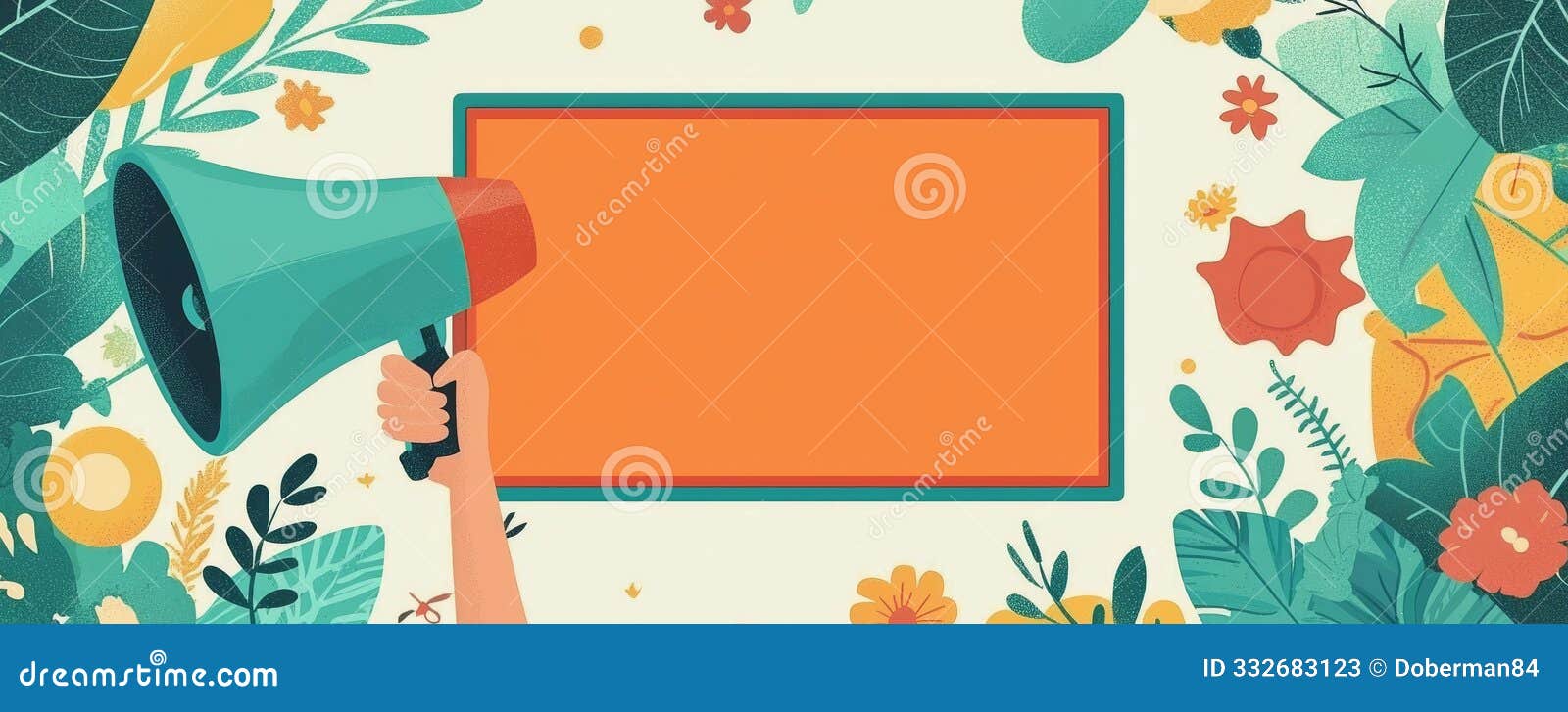Hand Holding Megaphone with Speech Bubble and Leaf Elements in Flat ...