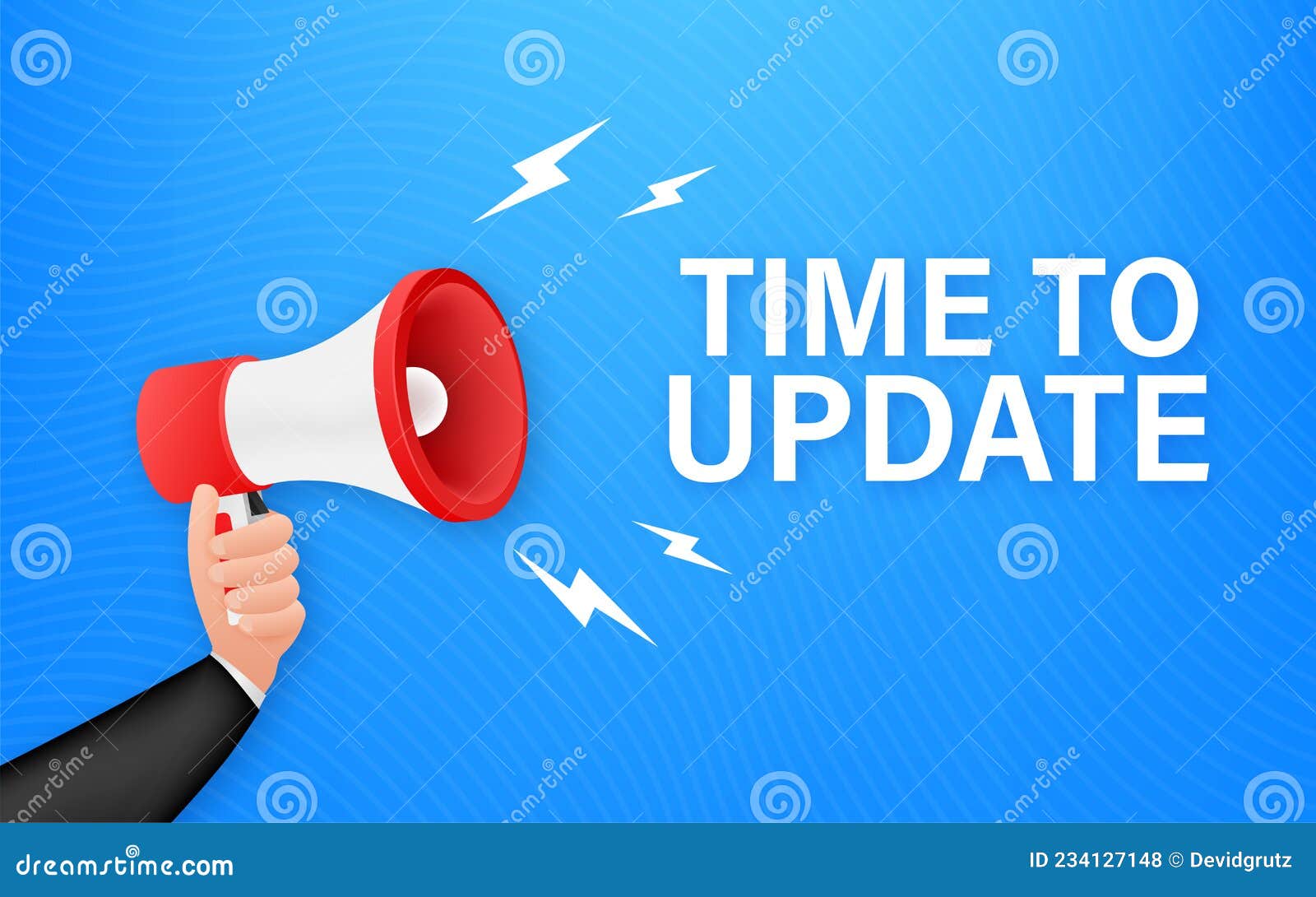 Hand Holding Megaphone with Time To Update. Megaphone Banner Stock ...
