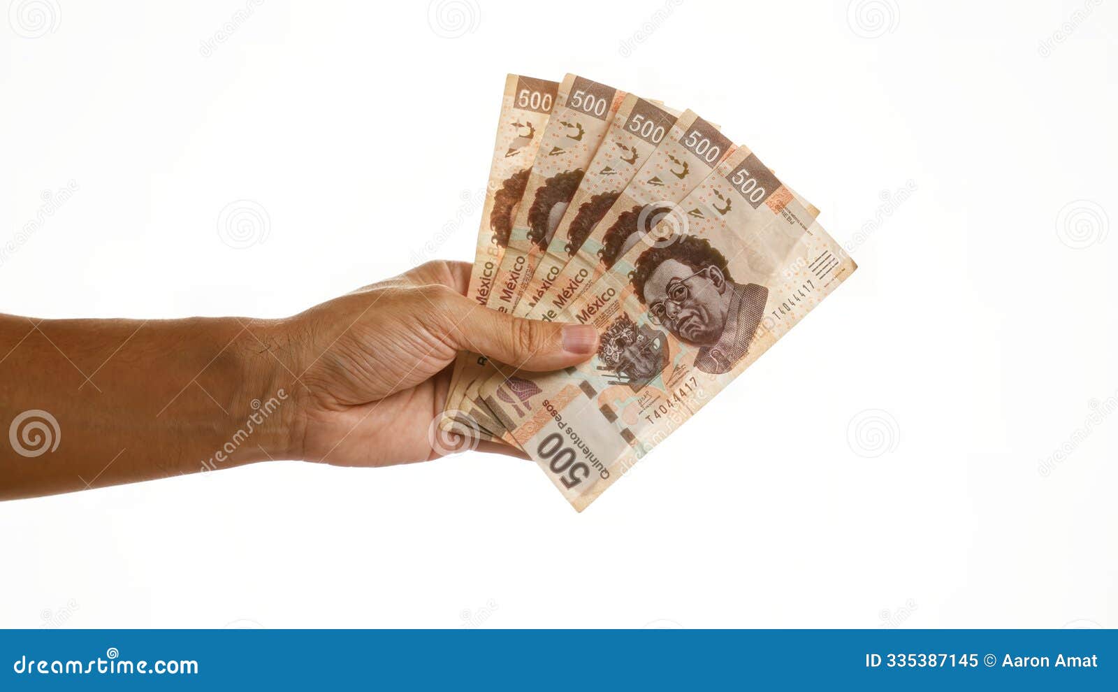 Hand Holding Mexican Pesos Over Isolated White Background Stock Image ...