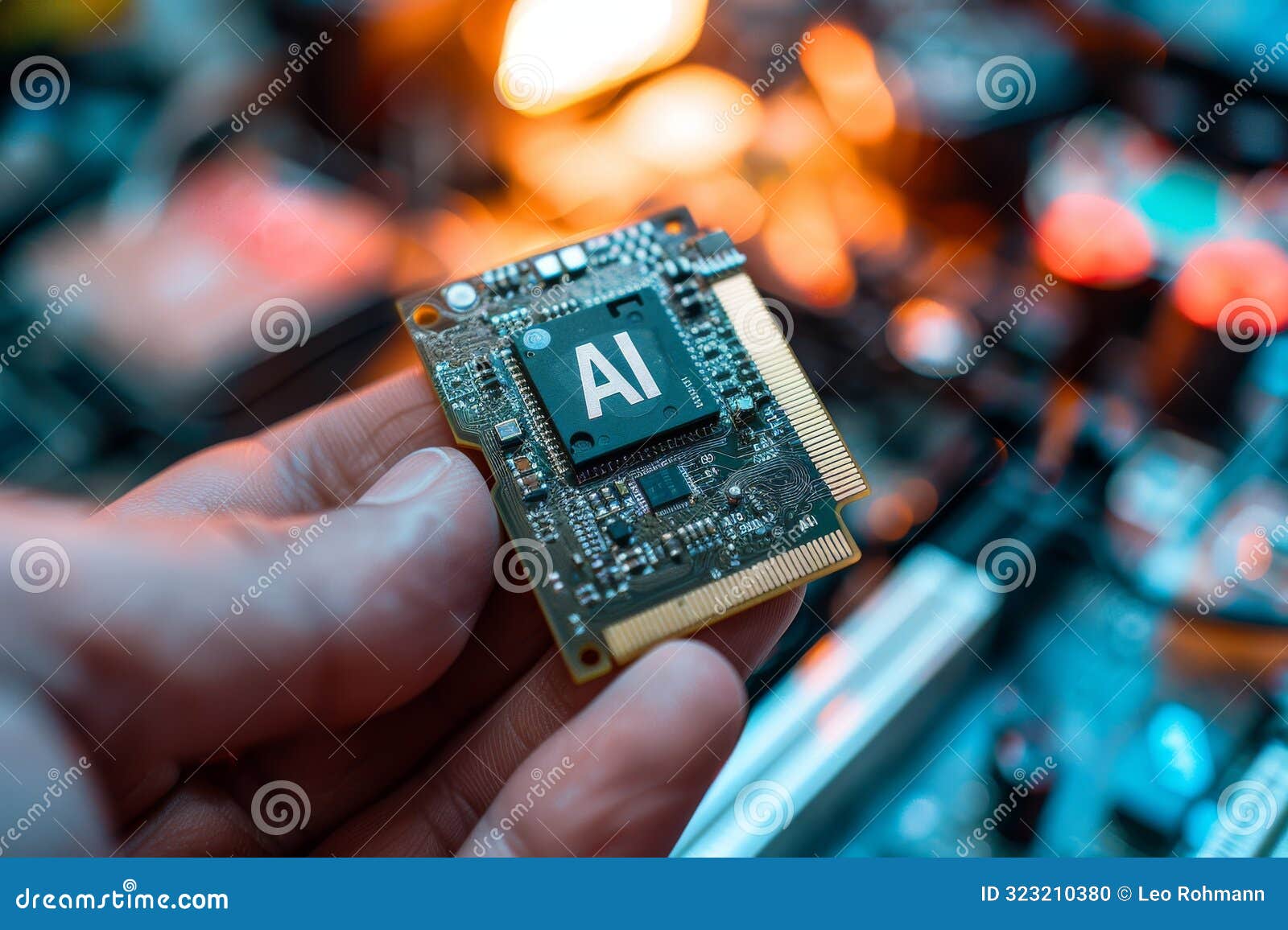 Hand Holding a Microchip with AI Circuitry, Symbolizing the Integration ...