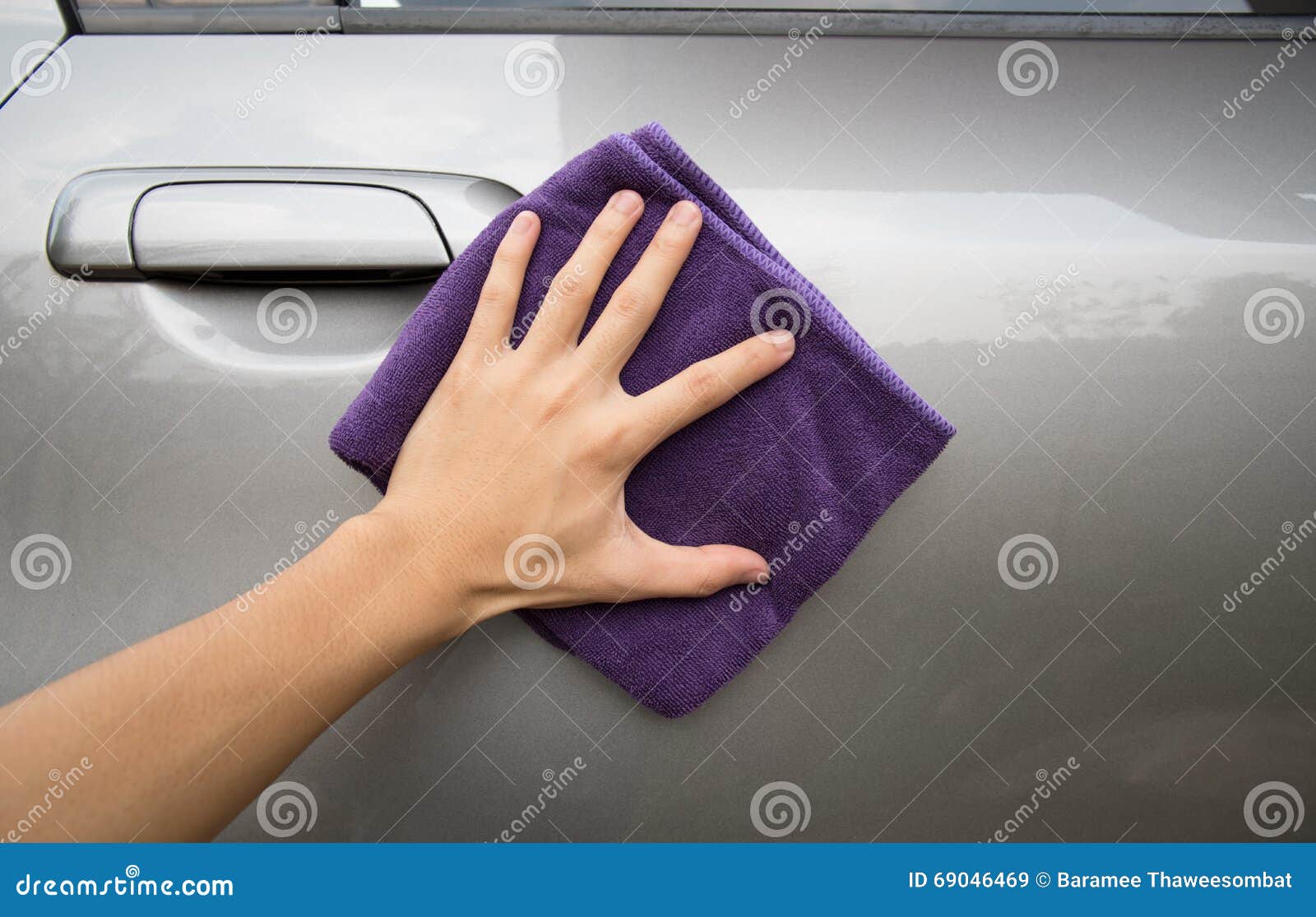 Hand Holding Microfiber Cloth Polishing Gray Car Stock Image - Image of ...