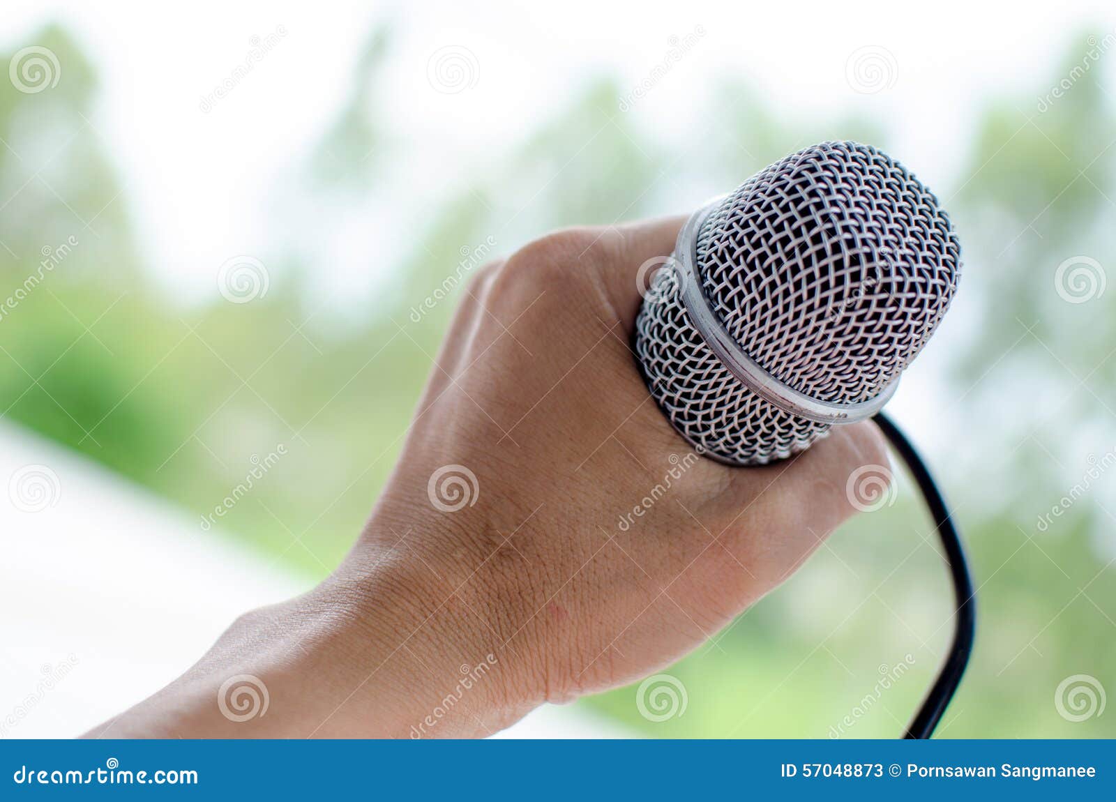 Hand holding a microphone stock image. Image of audience - 57048873