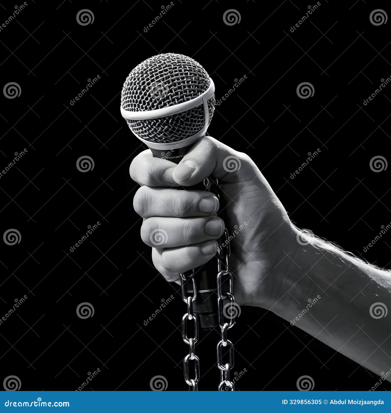 Hand Holding Microphone With Chain, Suggesting Restraint, Dark ...