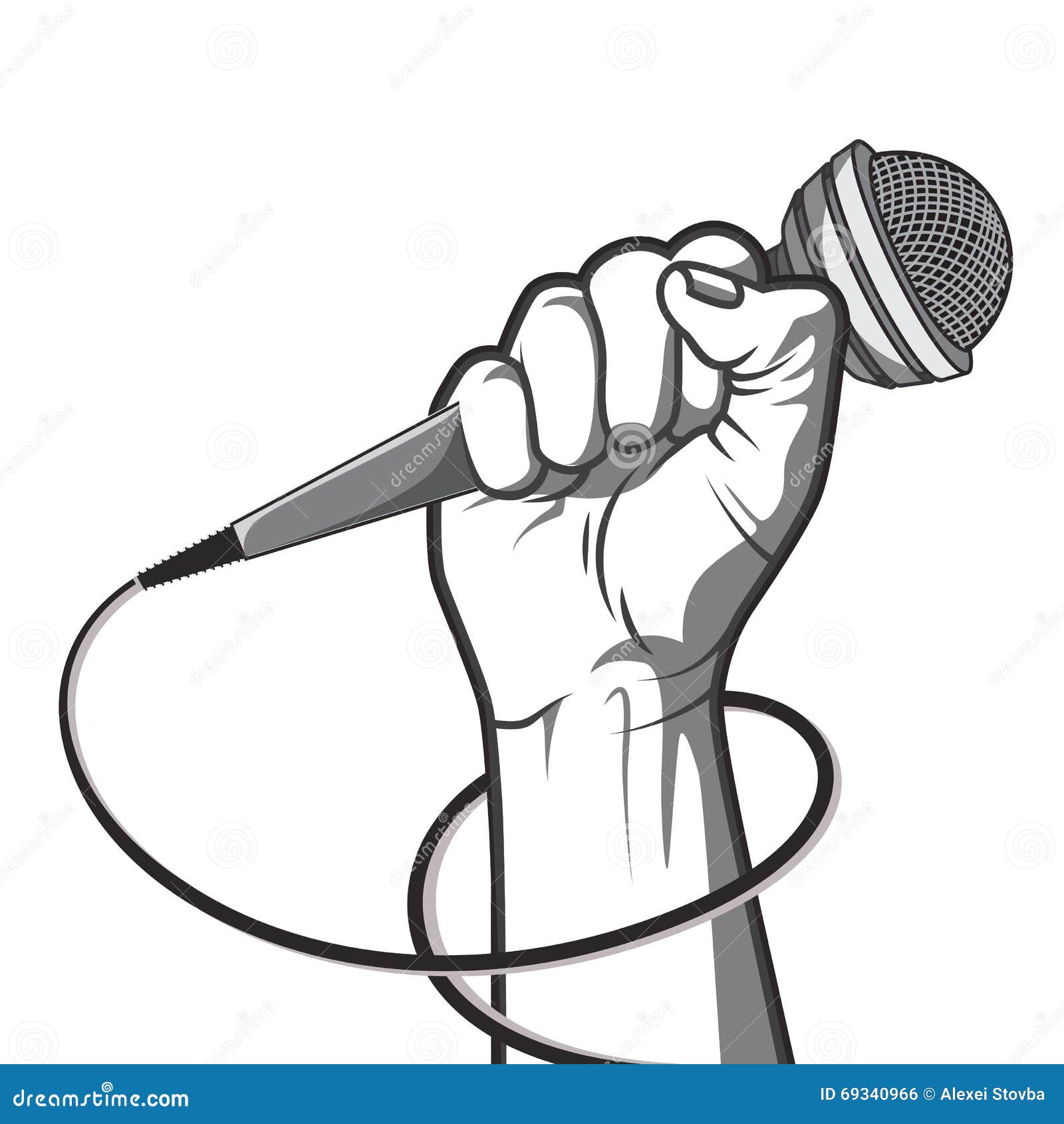 Hand Holding a Microphone in a Fist. Vector Illustration in Black and ...