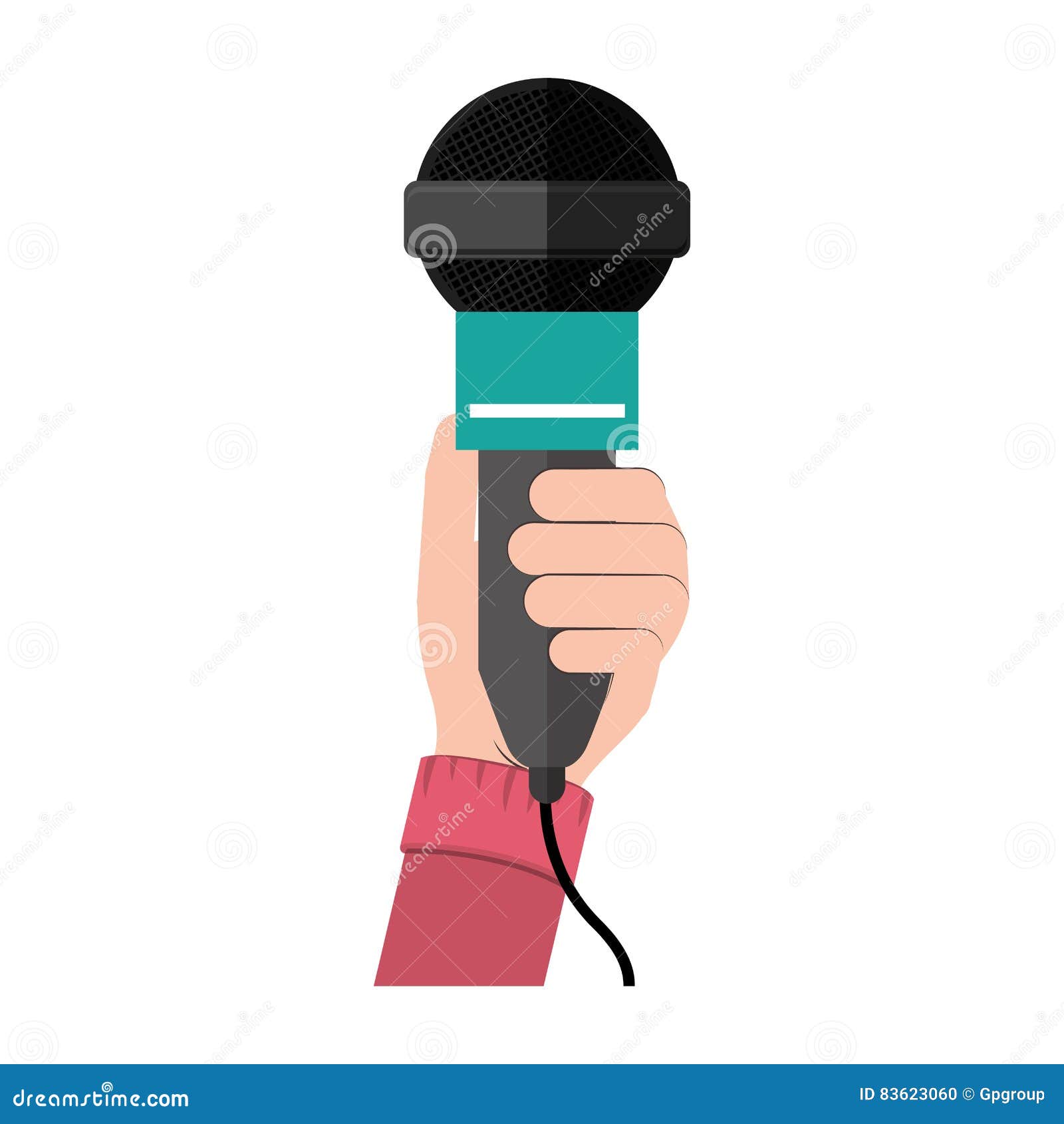 Hand Holding Microphone with Green Support Stock Vector - Illustration ...