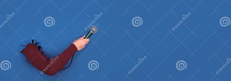 Hand Holding Microphone Panoramic Stock Image - Image of reporter ...