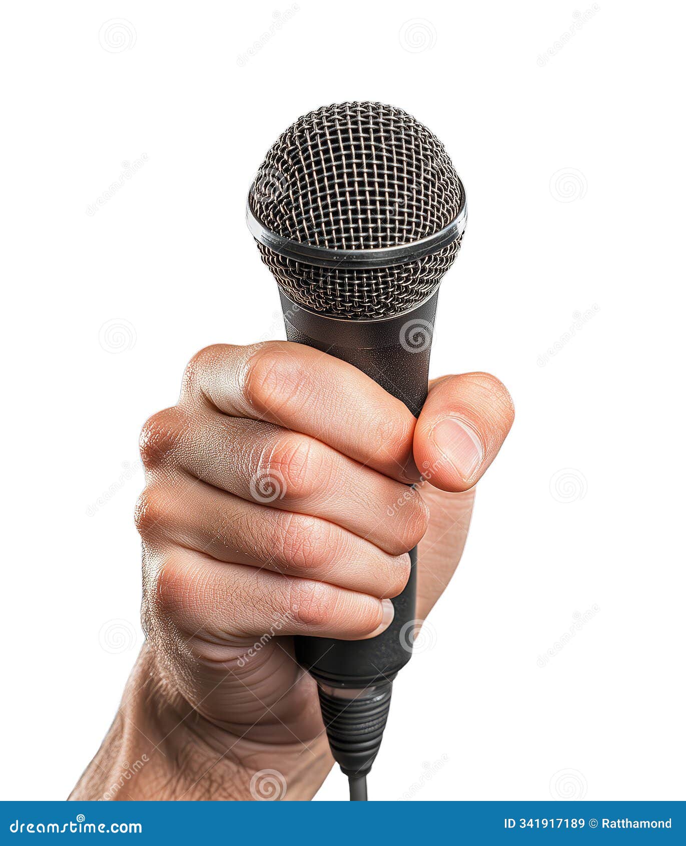 A Hand, Holding a Microphone, Points Towards a Camera, Isolated on a ...