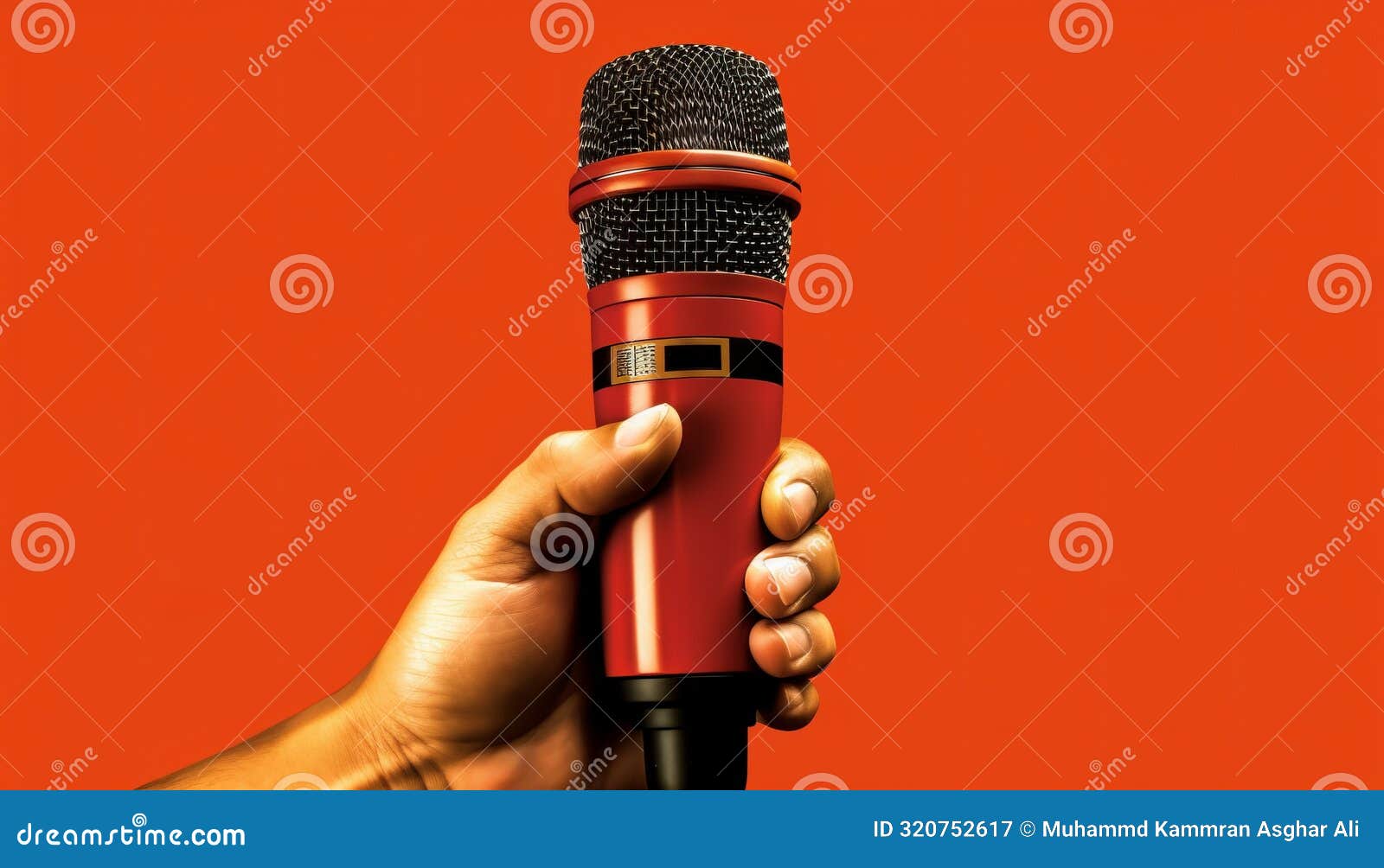 A Hand Holding a Microphone, Red - Orange Background Stock Illustration ...