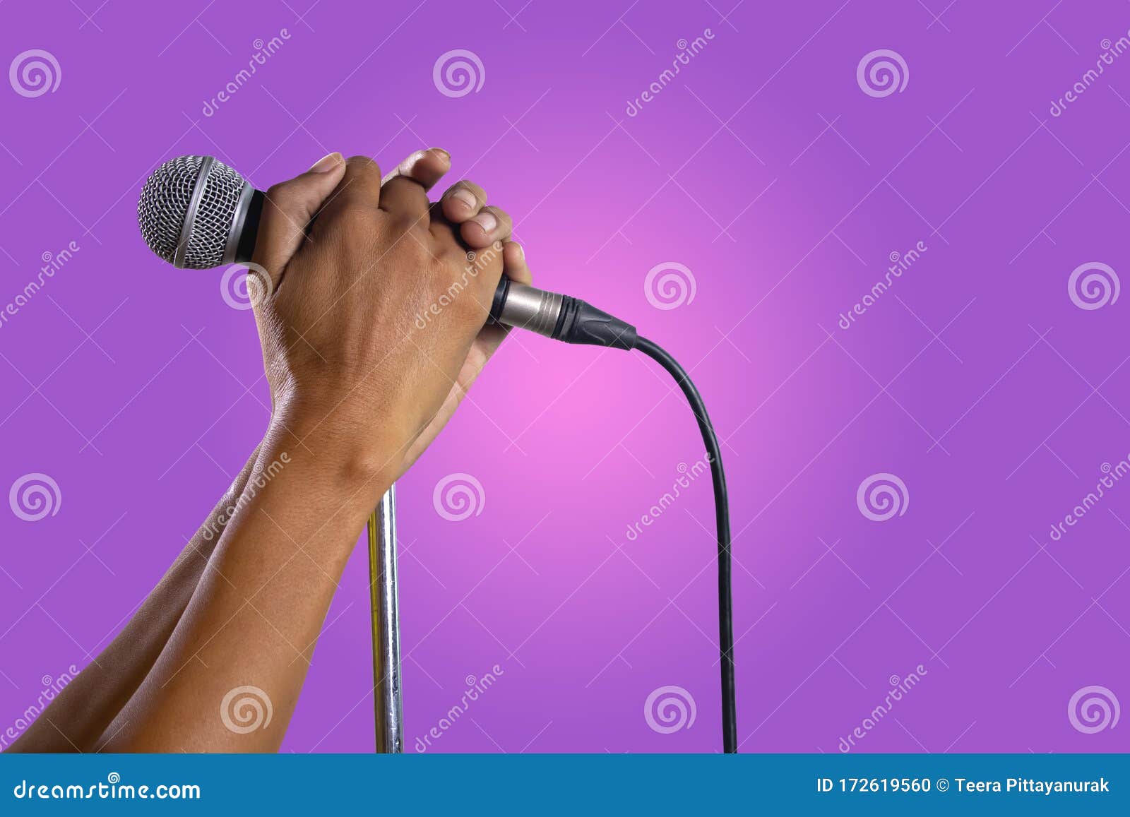 Hand Holding a Microphone on a Stand Stock Photo - Image of microphone ...