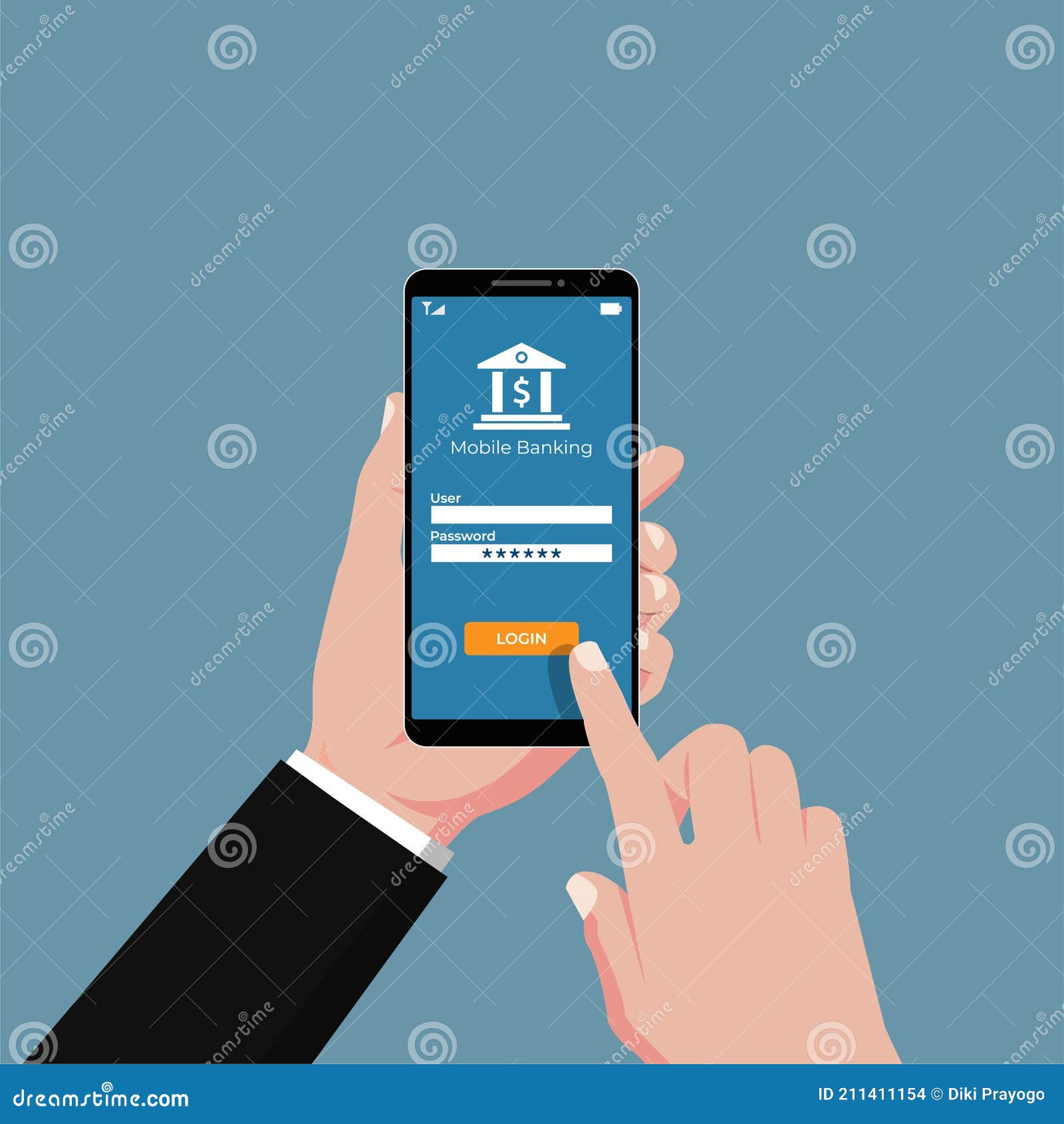 Hand Holding Mobile Banking Services on Smartphone Vector Illustration ...