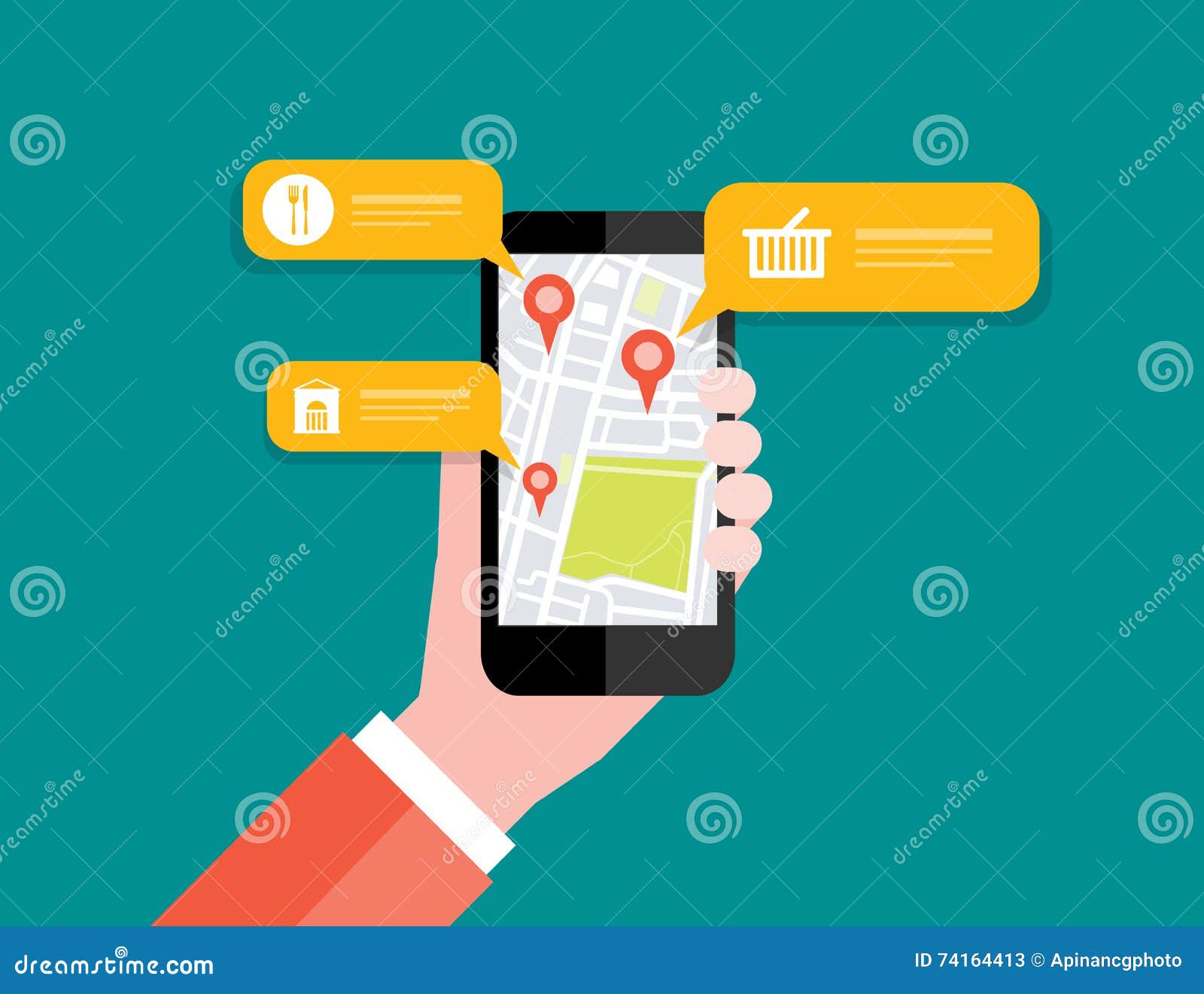 Hand Holding Mobile with Map Location Navigation.mobile GPS Stock ...