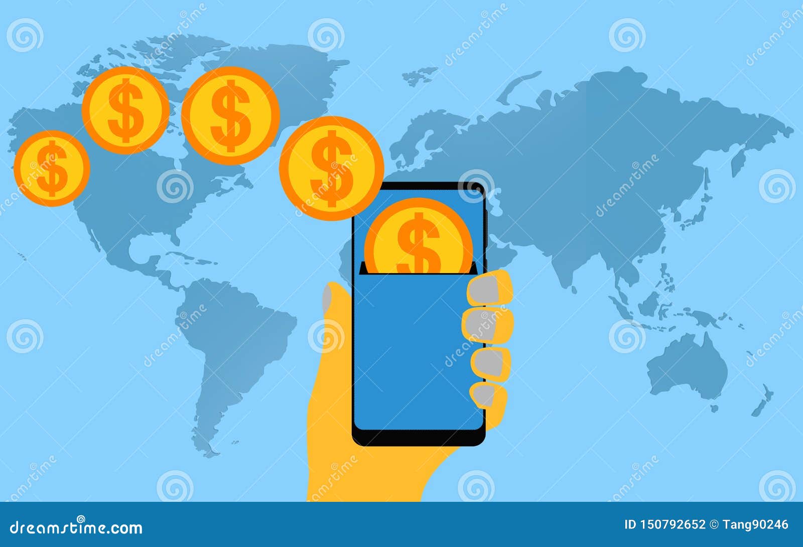 Hand Holding Mobile with Money on Screen Stock Illustration ...