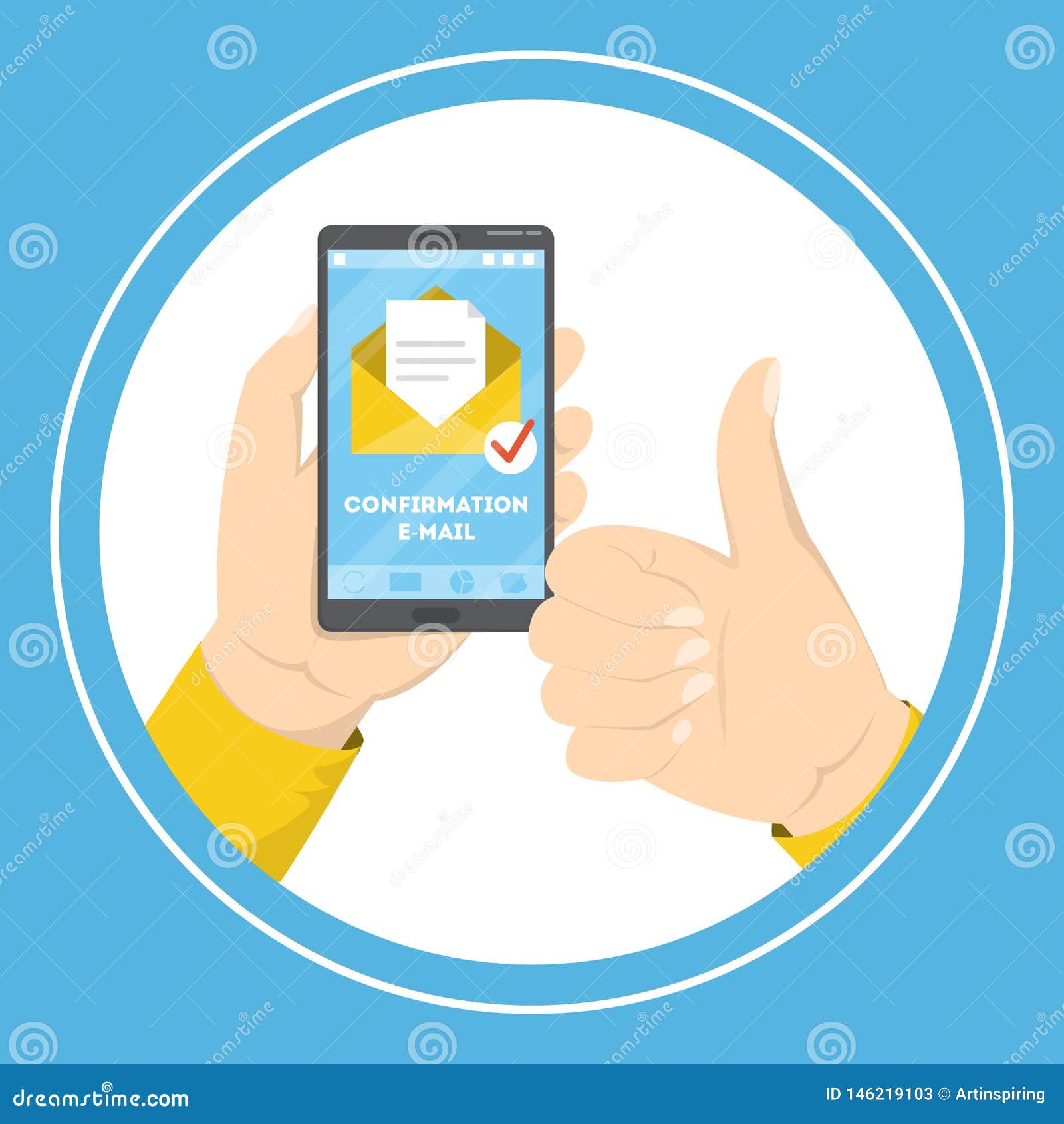 Hand Holding Mobile Phone with a Confirmation E-mail Stock Vector ...