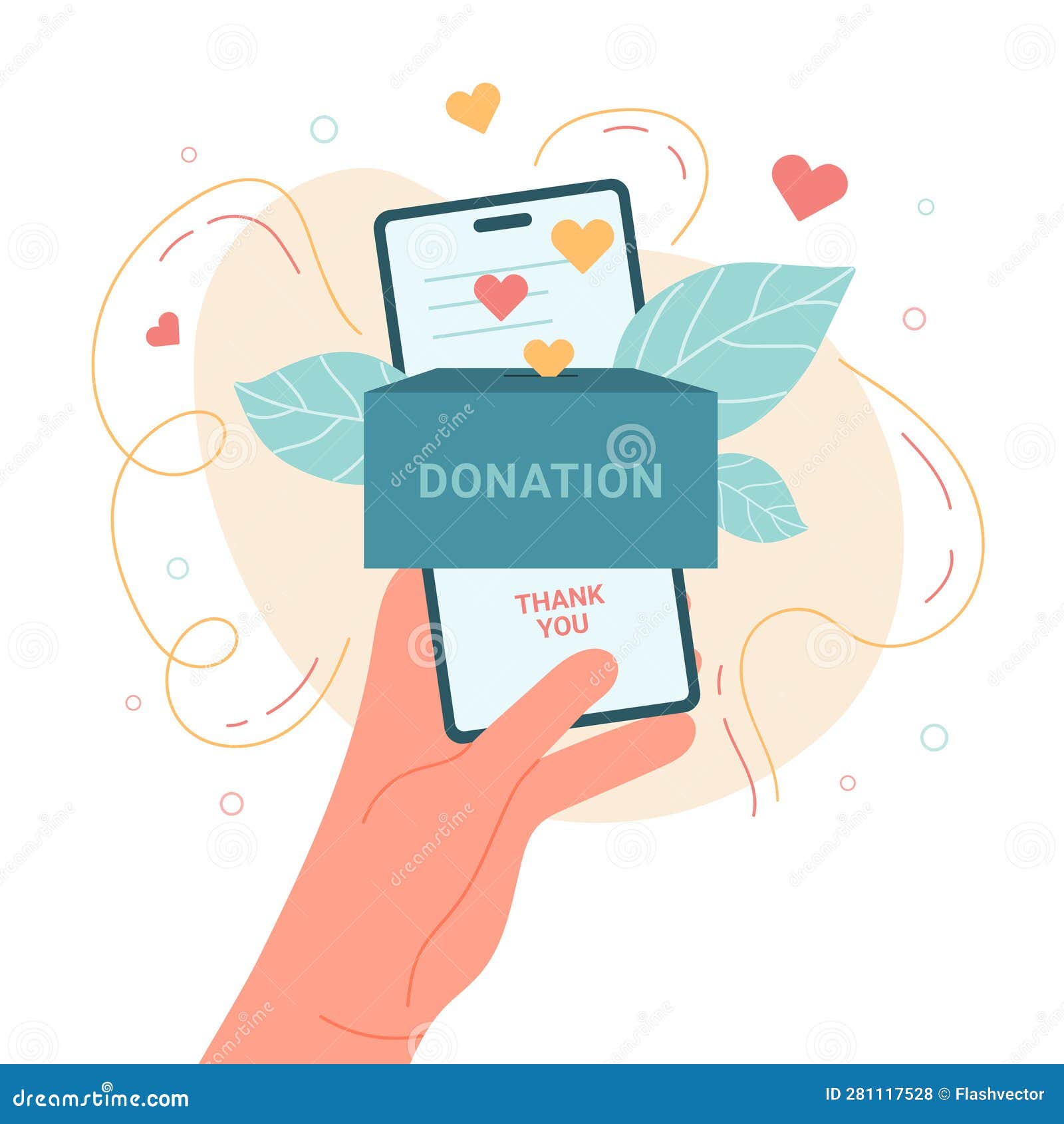 Hand Holding Mobile Phone with Donation Box on Screen Charity Concept ...