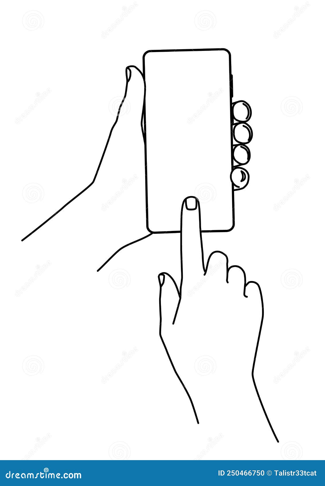 Hand Holding Mobile Phone Hand Drawn With Thin Line Stock Vector