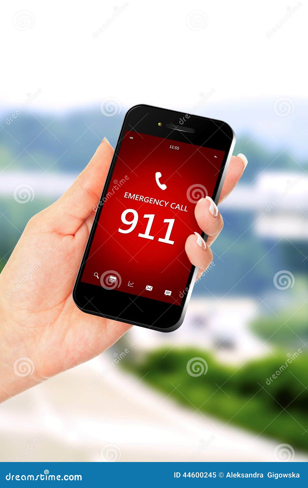 Hand Holding Mobile Phone with Emergency Number 911 Stock Image - Image ...