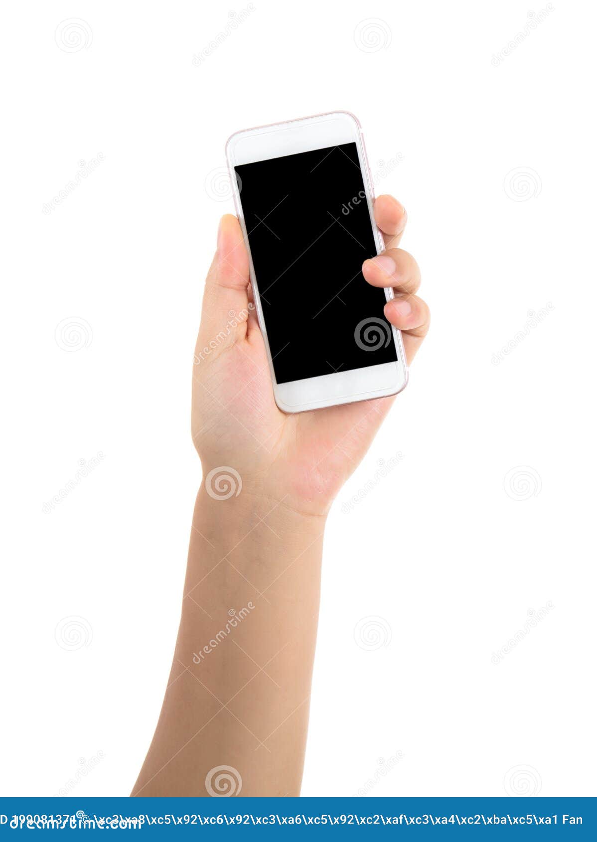 A Hand Holding a Mobile Phone in Front of White Background Stock Image ...