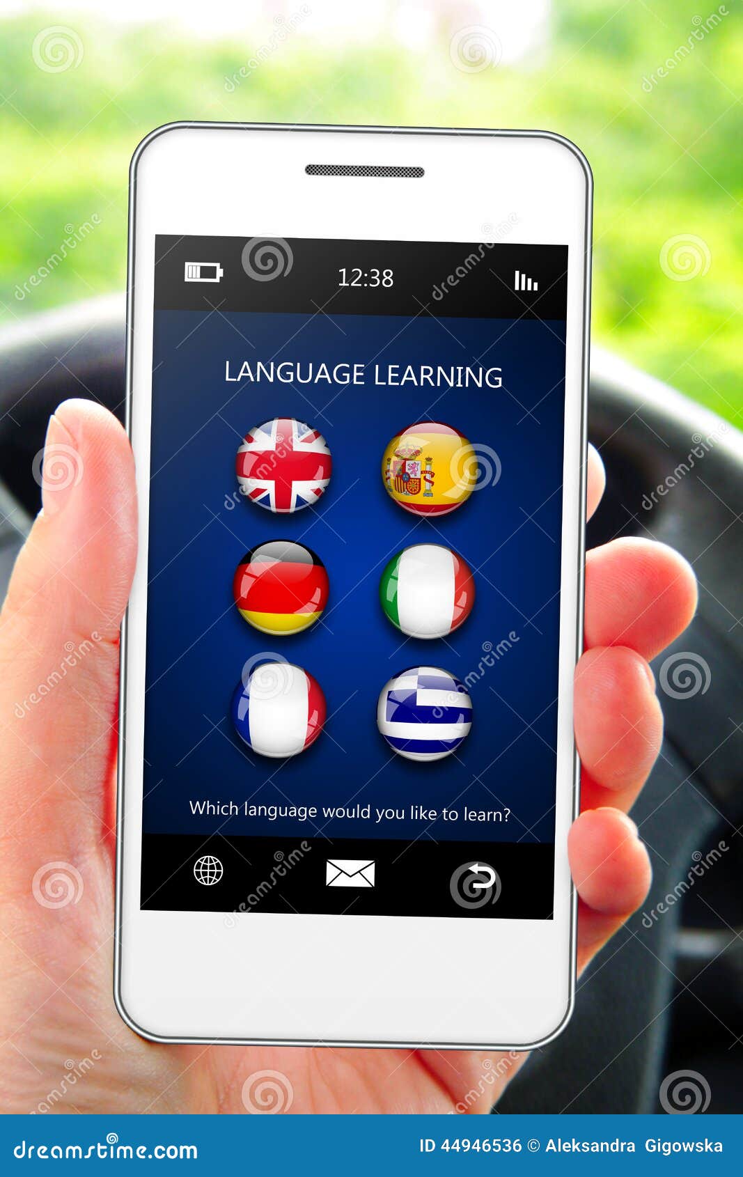 Hand Holding Mobile Phone with Language Learning Application Stock ...