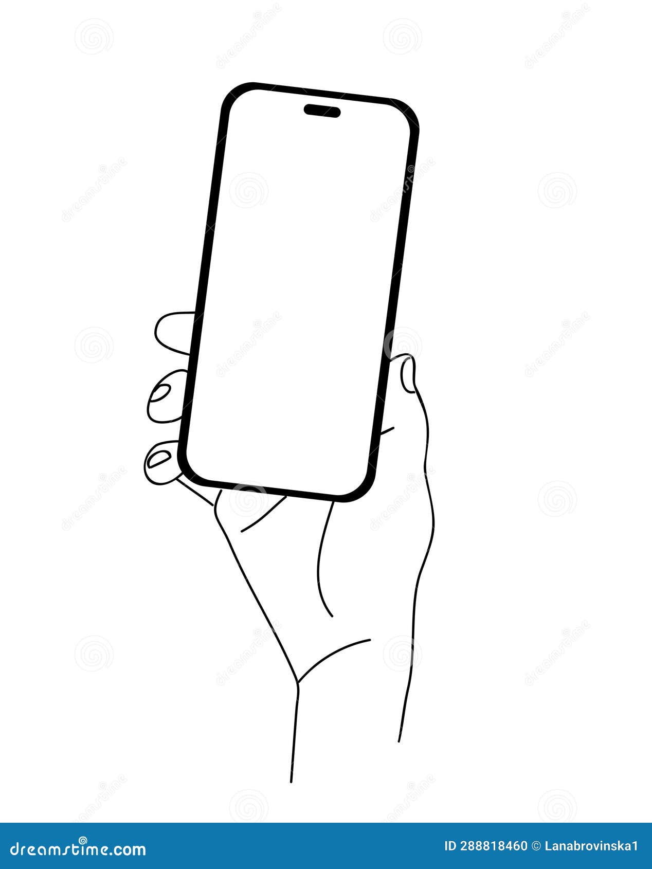 Hand Holding Mobile Phone Line Art Vector Isolated Stock Vector