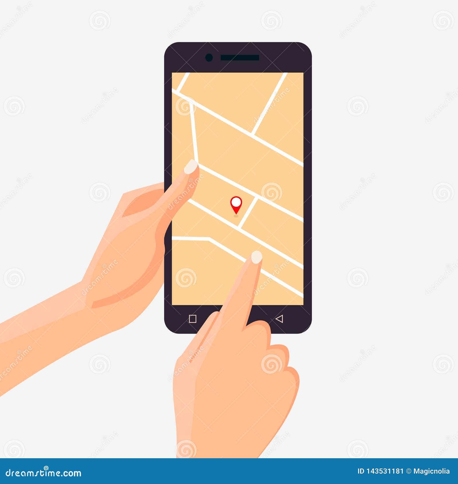 Hand Holding Mobile Phone with Map and Marker. Navigation App with Map ...