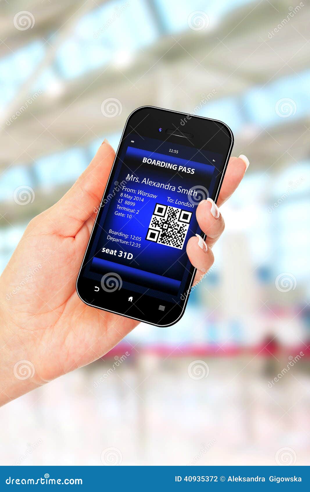 Hand Holding Mobile Phone with Mobile Boarding Pass Stock Photo - Image ...