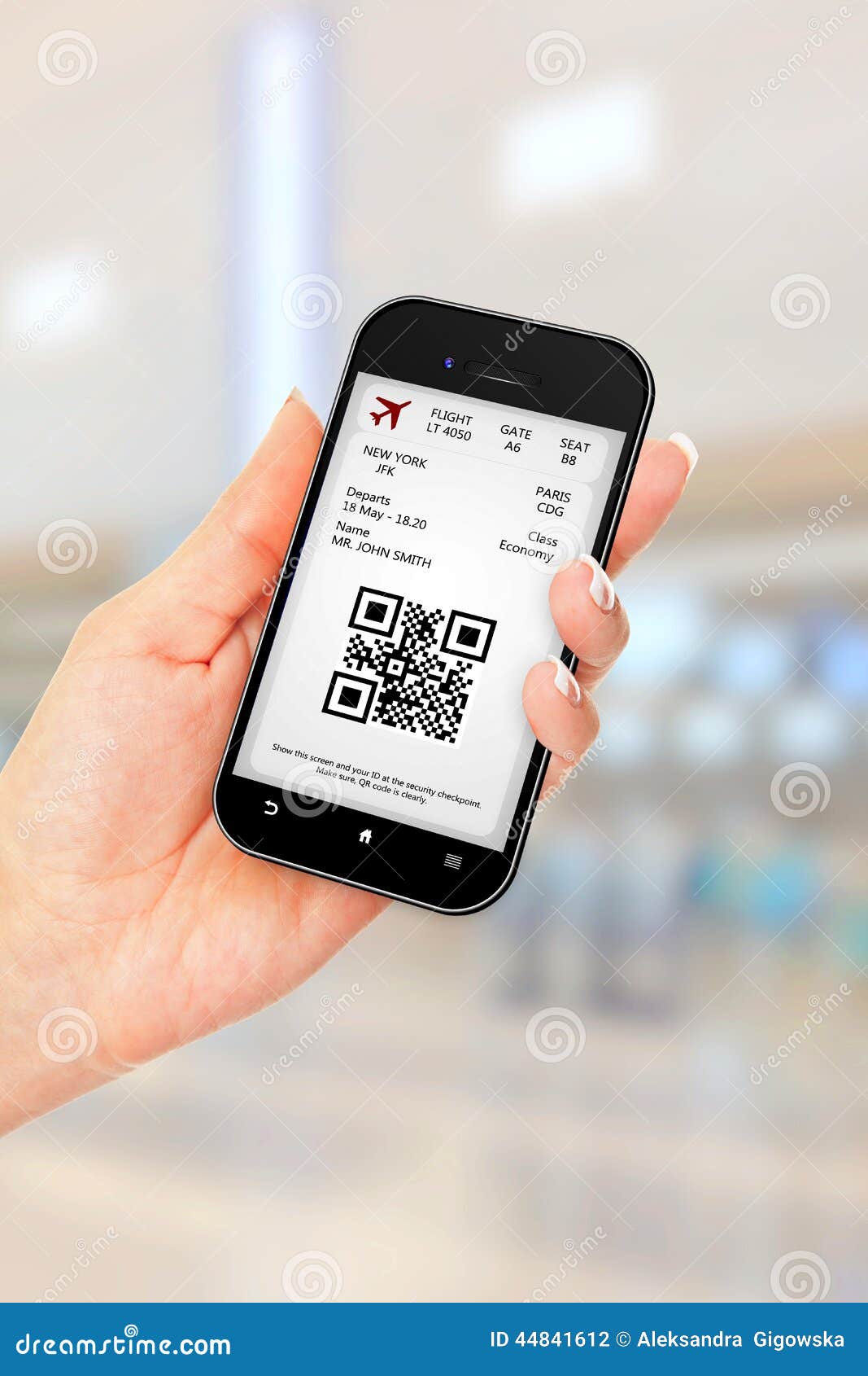 Hand Holding Mobile Phone with Mobile Boarding Pass Stock Photo - Image ...