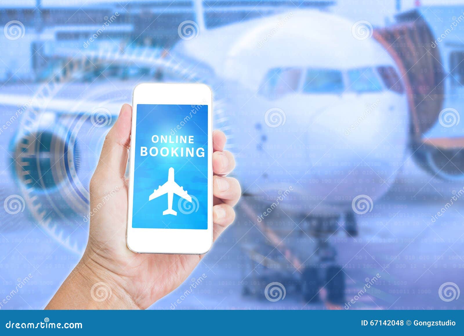Hand Holding Mobile Phone with Online Booking on Screen Stock Photo ...