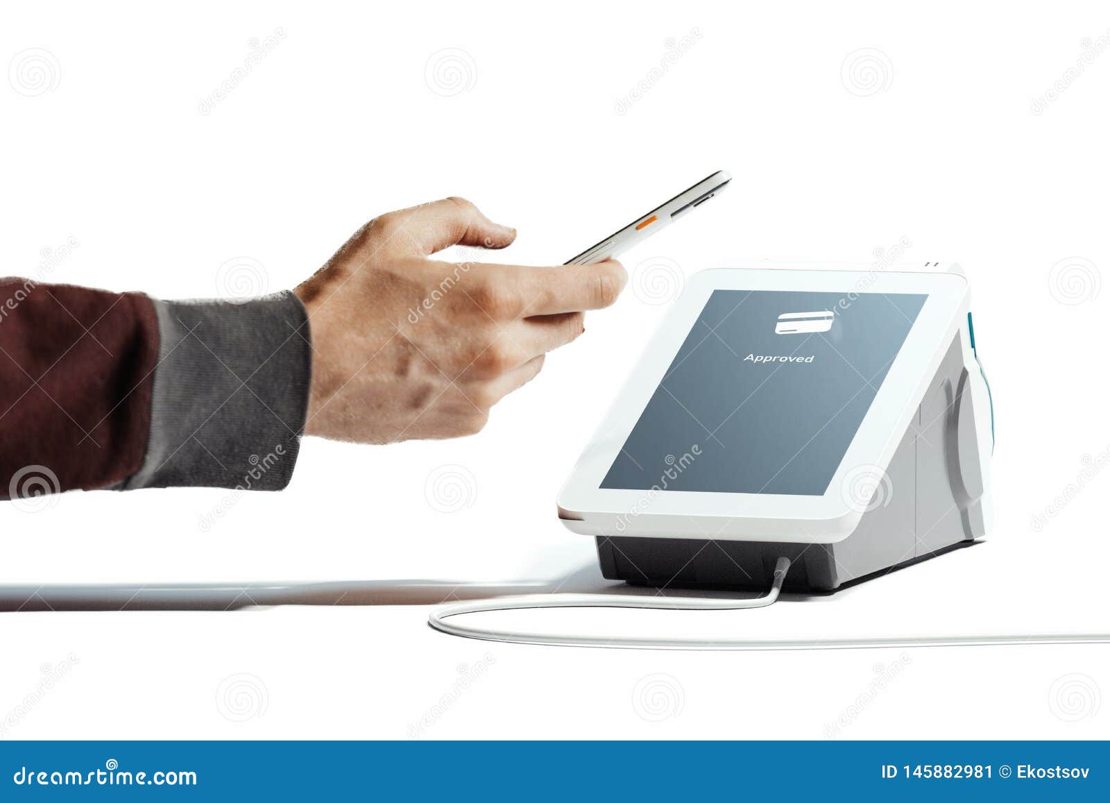 Hand Holding Mobile Phone and POS Payment Terminal NFC Payments. 3d ... Hand Holding Mobile Phone and POS Payment Terminal NFC Payments. 3d ...