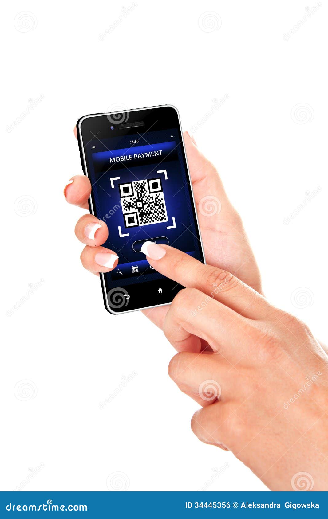 Hand Holding Mobile Phone with Qr Code Screen Isolated Over Whit Stock ...